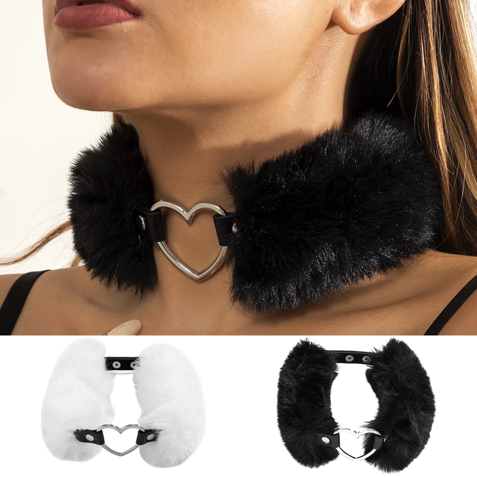 Eosunjian Choker Necklace Heart Plush Ladies Adjustable Exaggerated ...