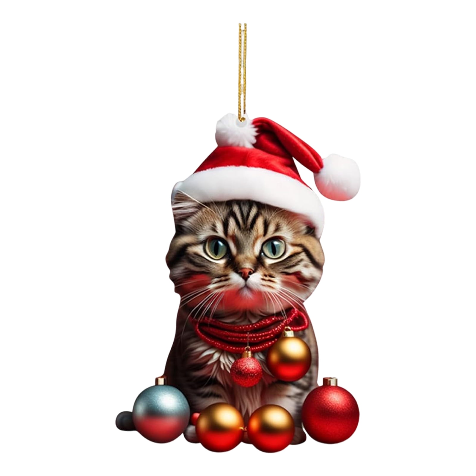 Eosunjian Christmas Cat Ornaments Acrylic Cats with Santa Hat Pendant ...