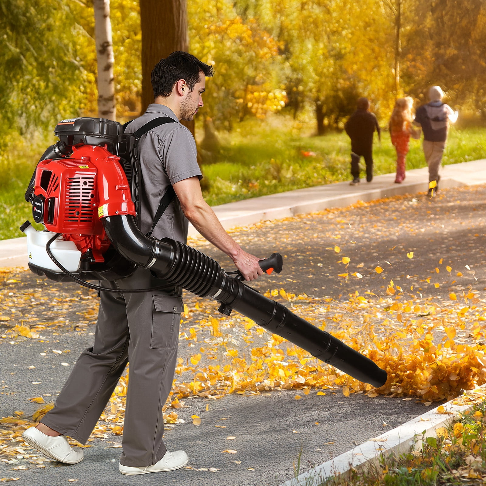 Eosunjian Cordless Backpack Gas Blower,75.6cc 2 Stroke Engine,850CFM ...