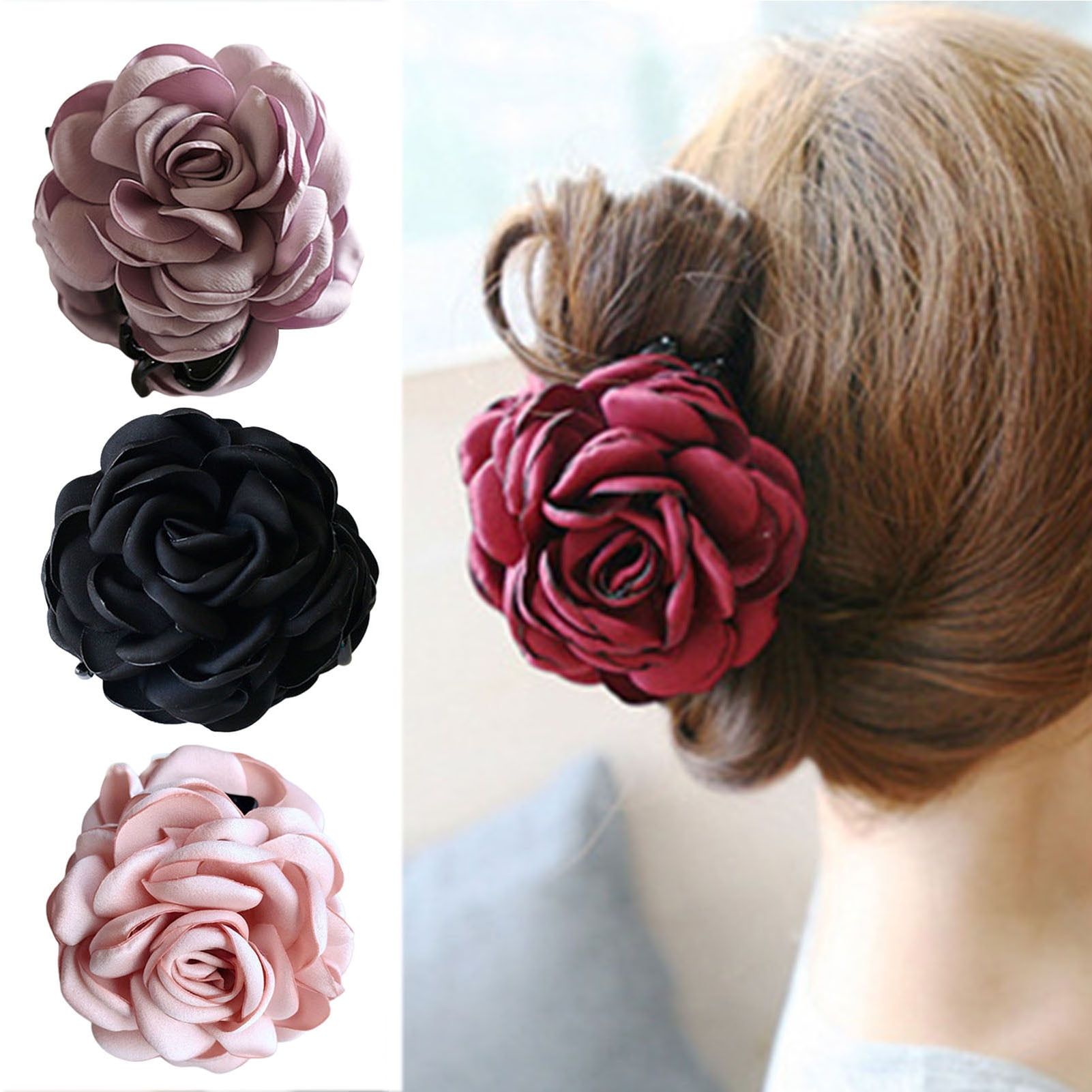 Eosunjian Crossing Teeth Strong Claws Hair Claw PC Vivid Rose Flower ...