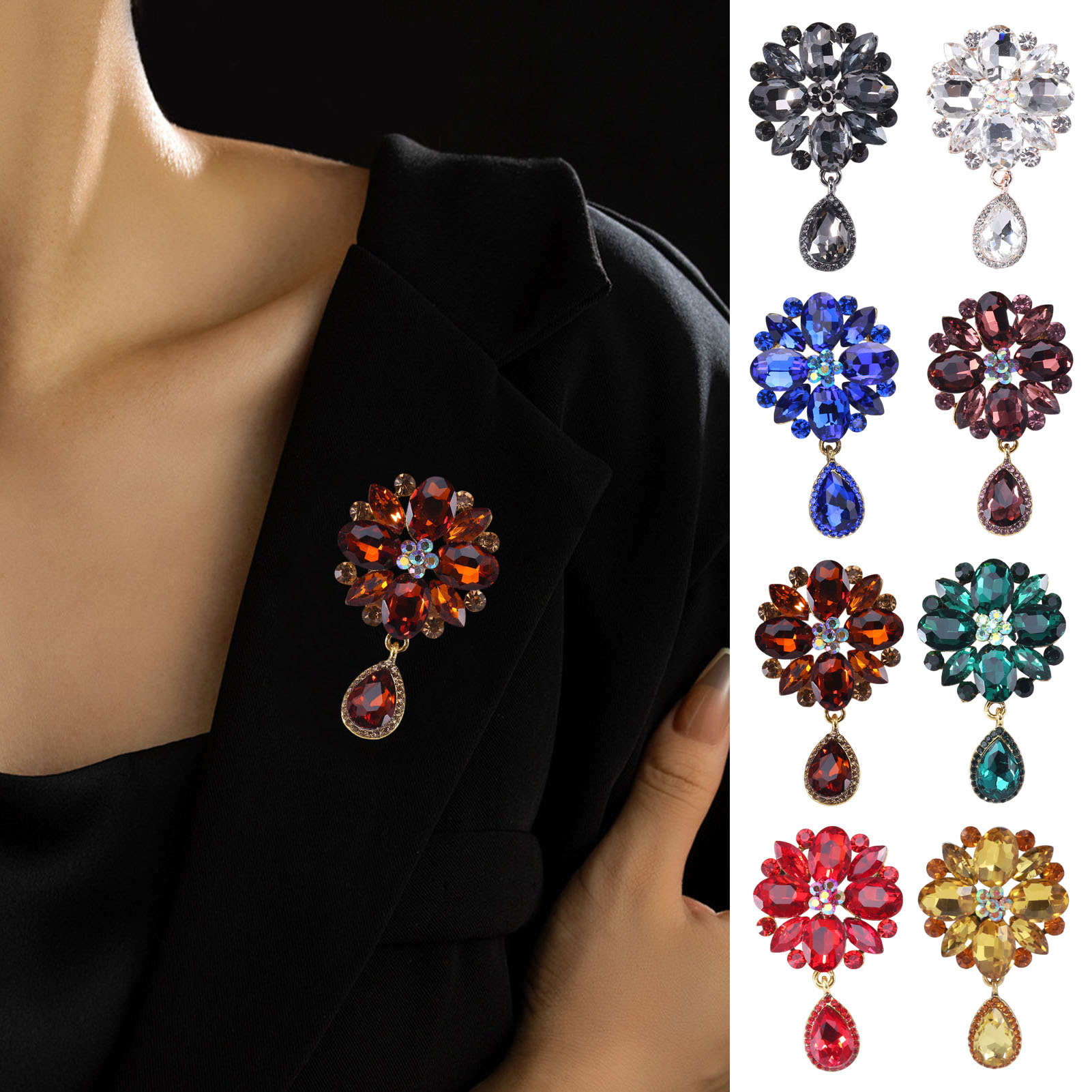 Eosunjian Elegant Waterdrop Brooch Sparkling Rhinestones Inlaid Clothes ...