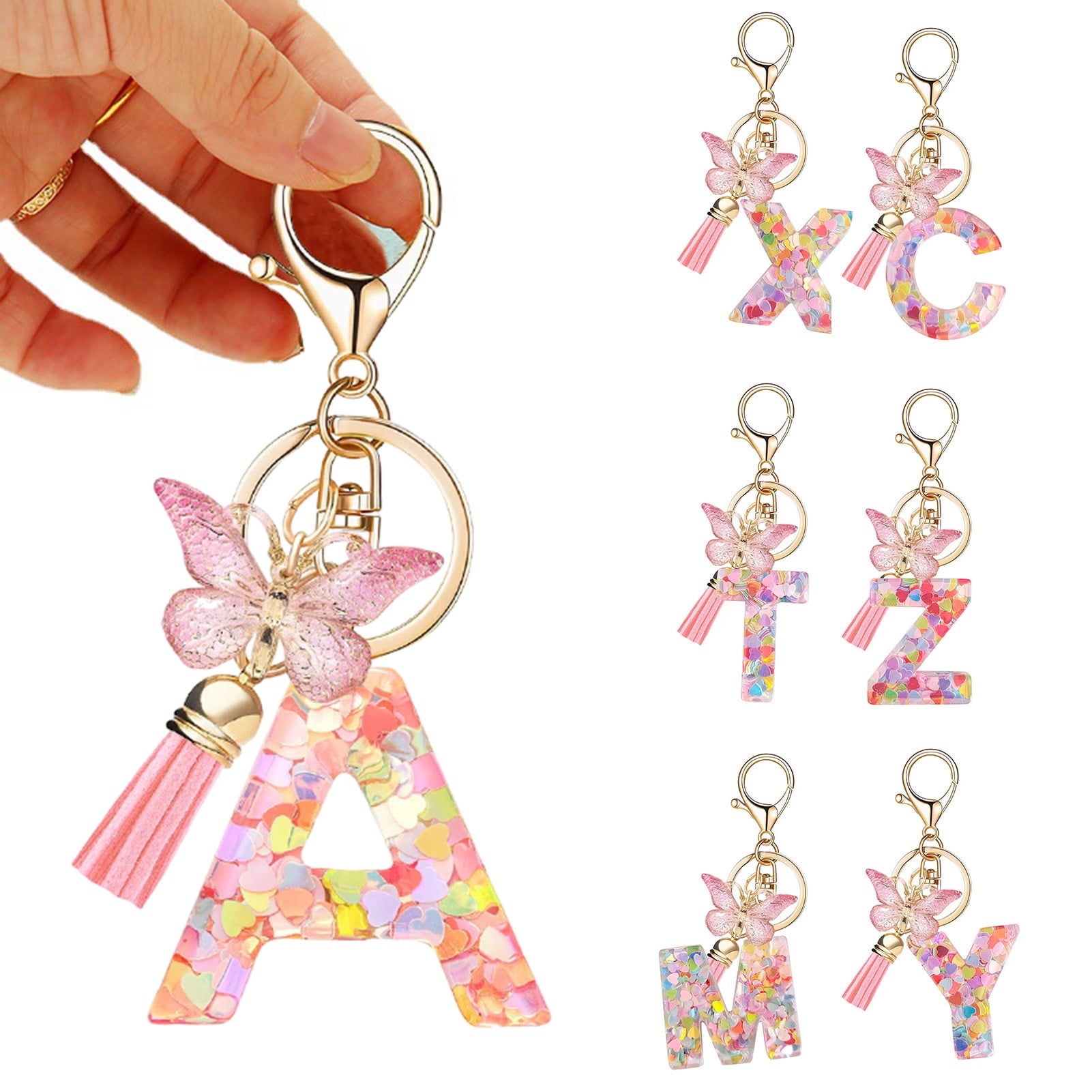 Eosunjian Epoxy Resin English Alphabet Keychain Heart-Shaped Sequins ...