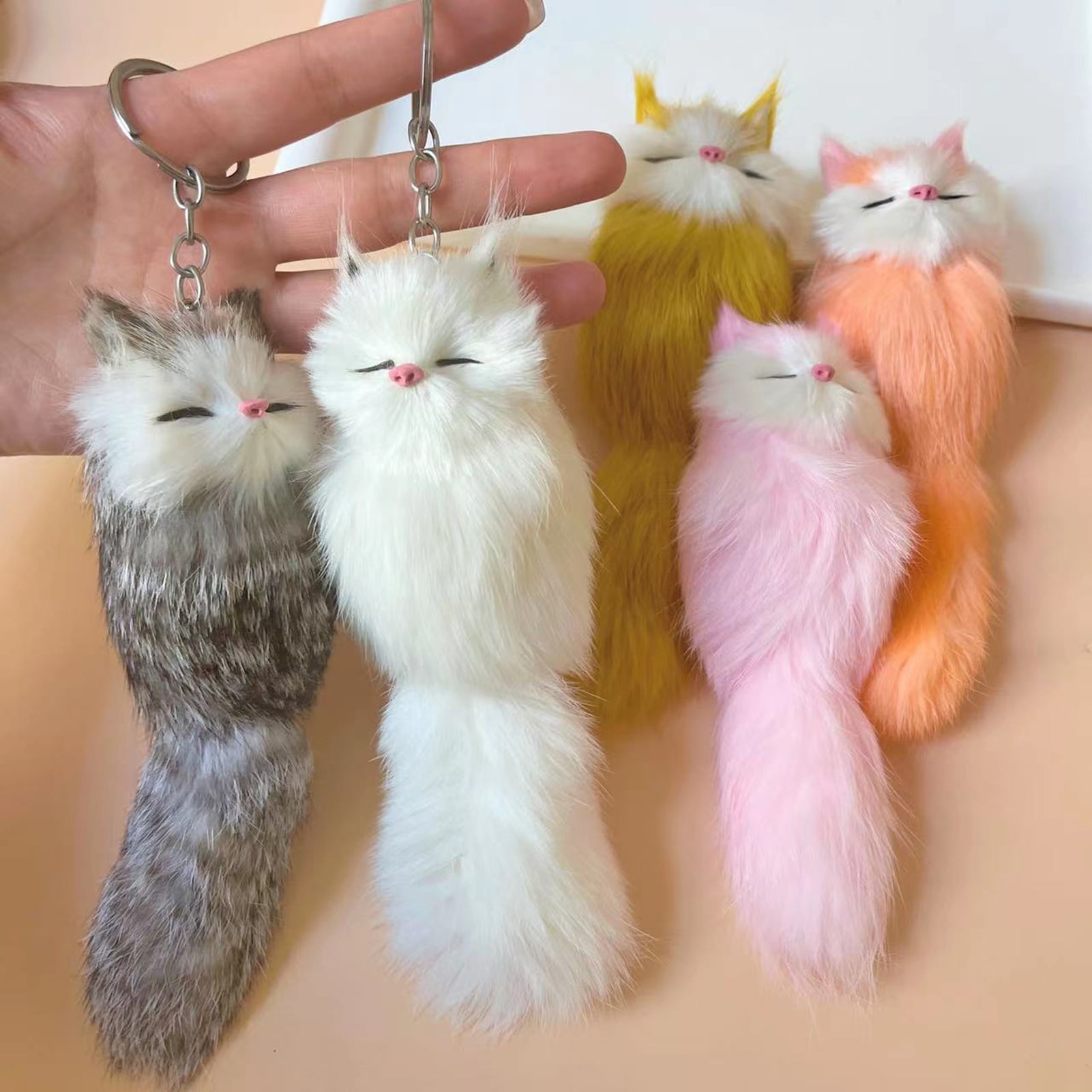 Eosunjian Faux Fur Keychain Pendant Fox Shape Plush Textures Keyring ...