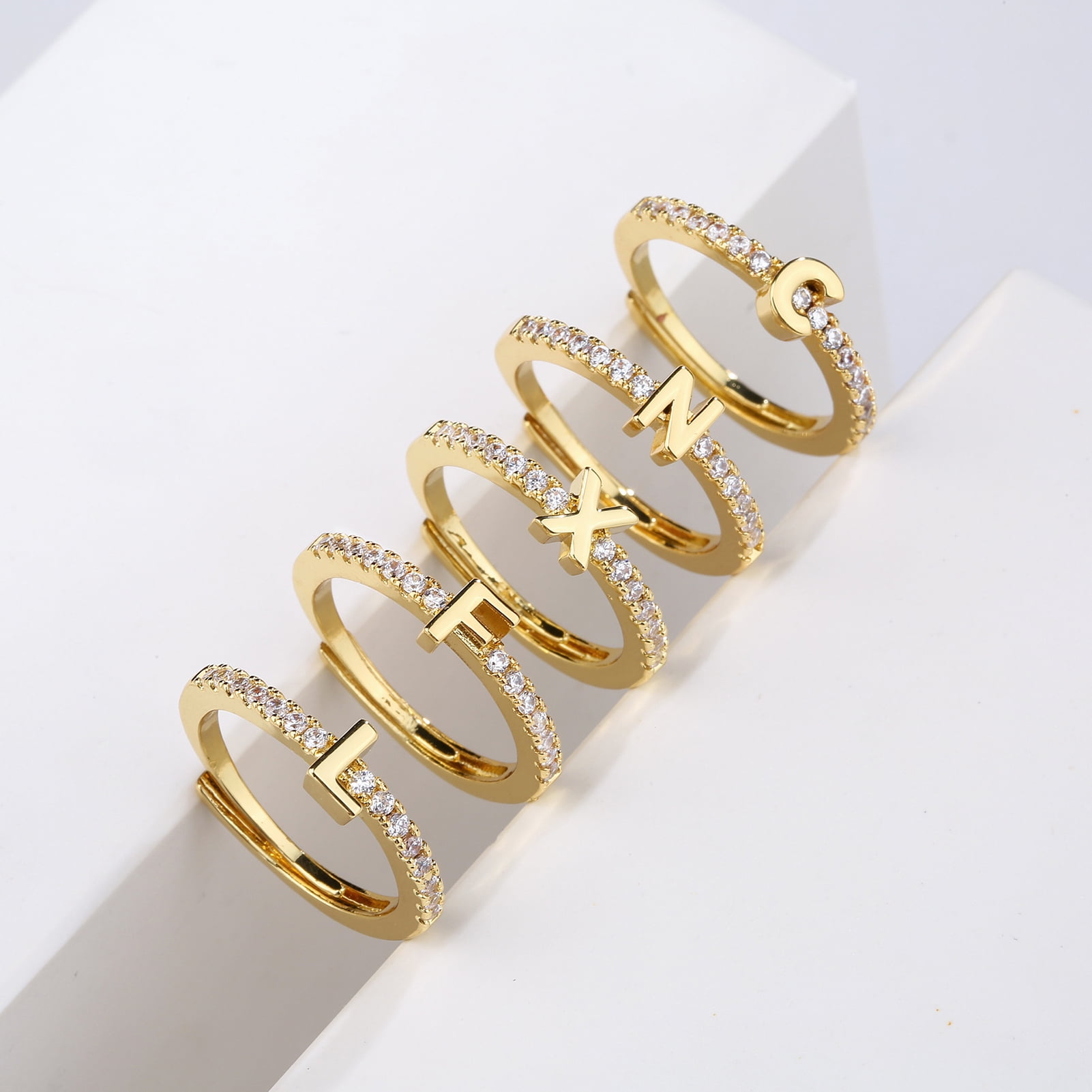 Eosunjian Finger Ring Adjustable Opening 26 Alphabet Faux-diamond-set ...