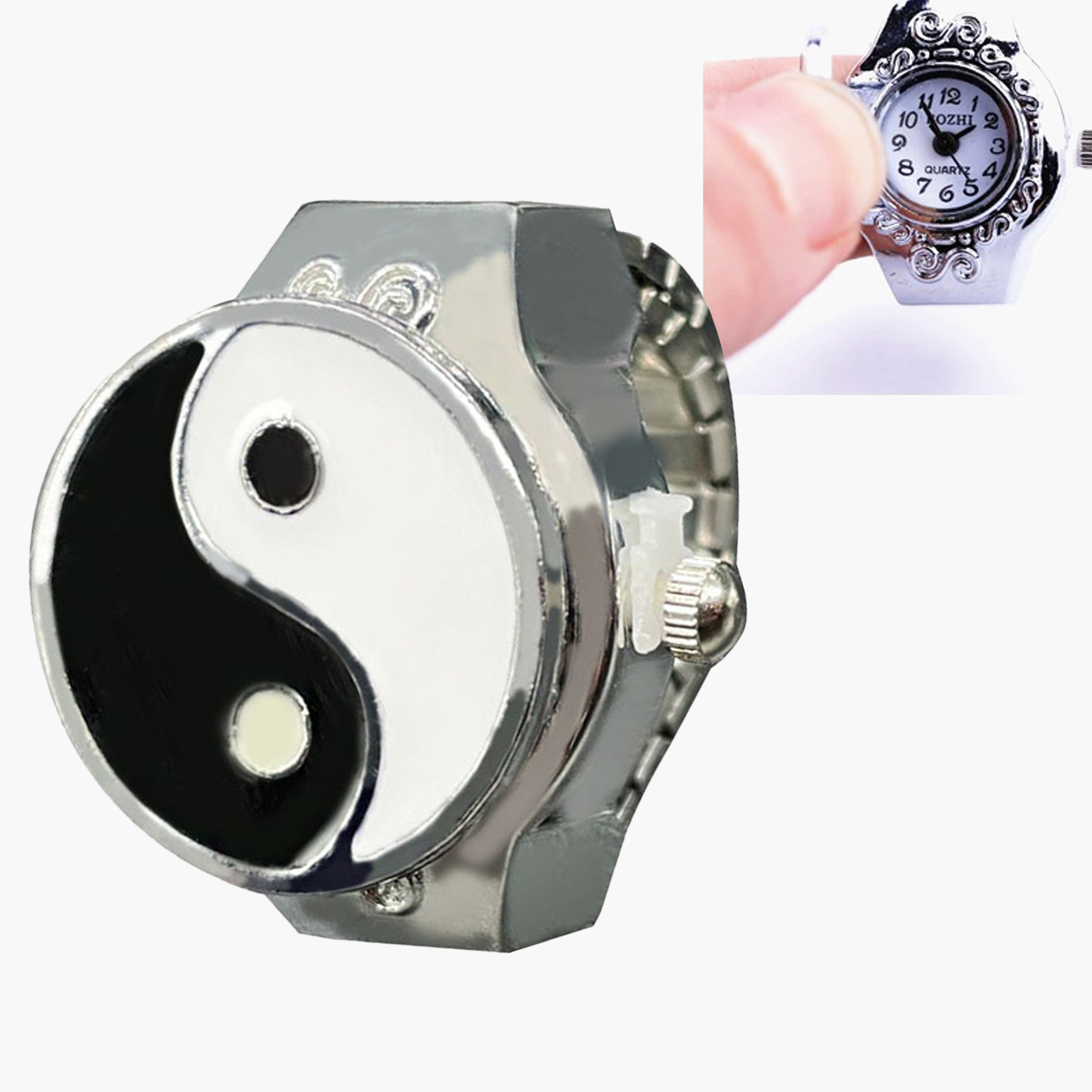 Eosunjian Finger Watch Ring Stretchy Round Dial Casual Engraved ...