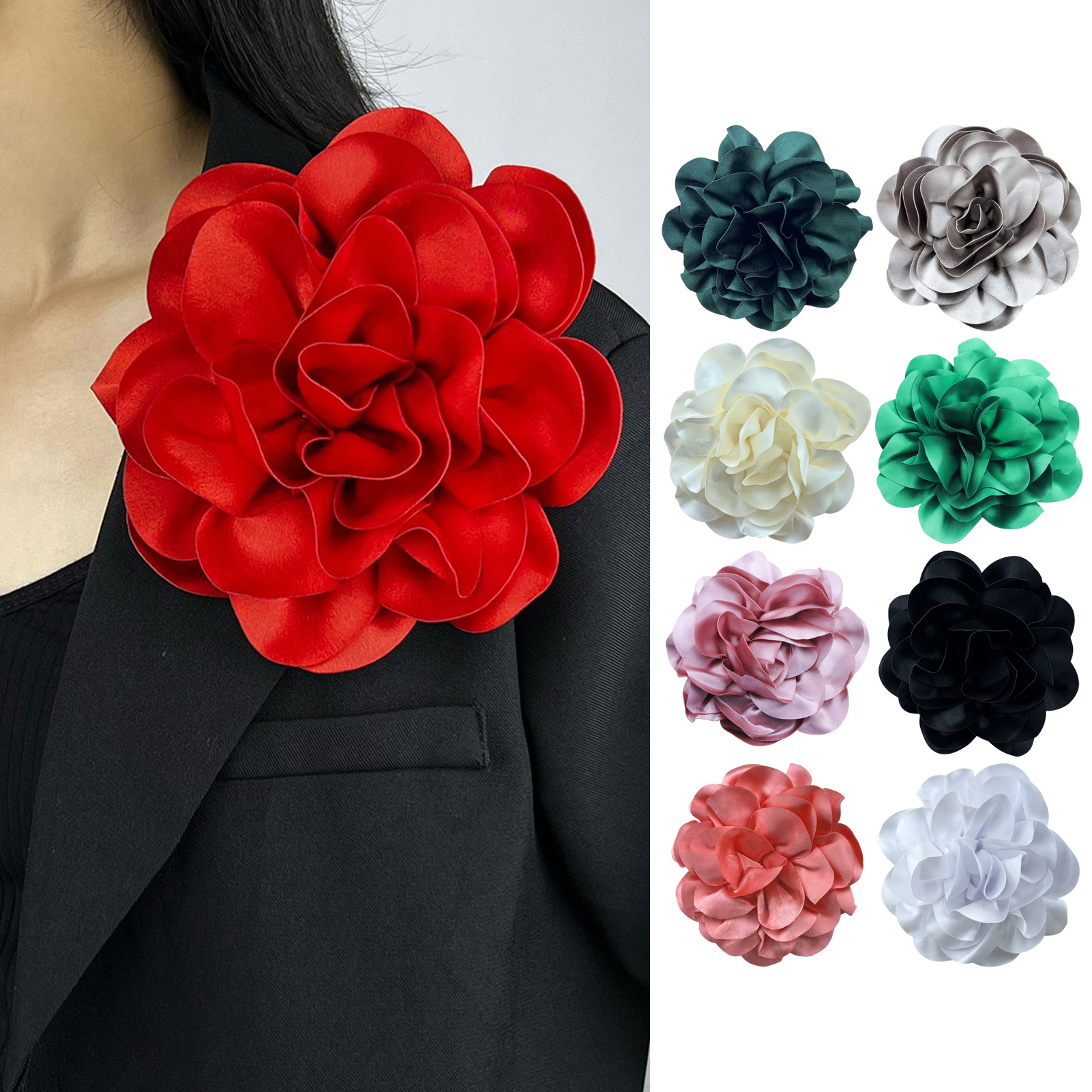 Eosunjian French Style Big Flower Brooch Smooth Satin Floral Pin ...