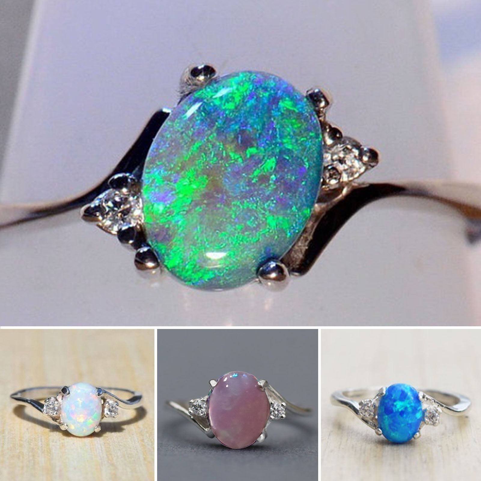 Eosunjian Inlaid Rhinestones Elegant Lady Ring Oval Cut Colorful Faux ...
