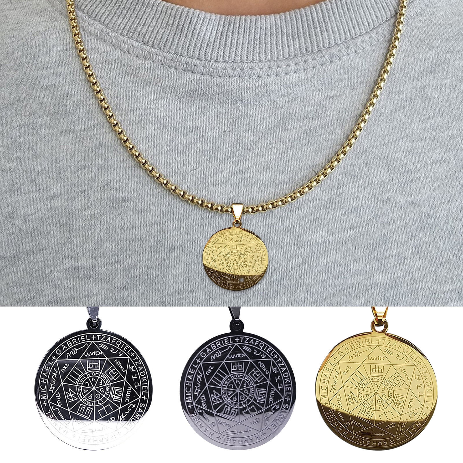 Eosunjian Men Necklace Seven Angel Solomon Amulets Round Pendant Hollow ...