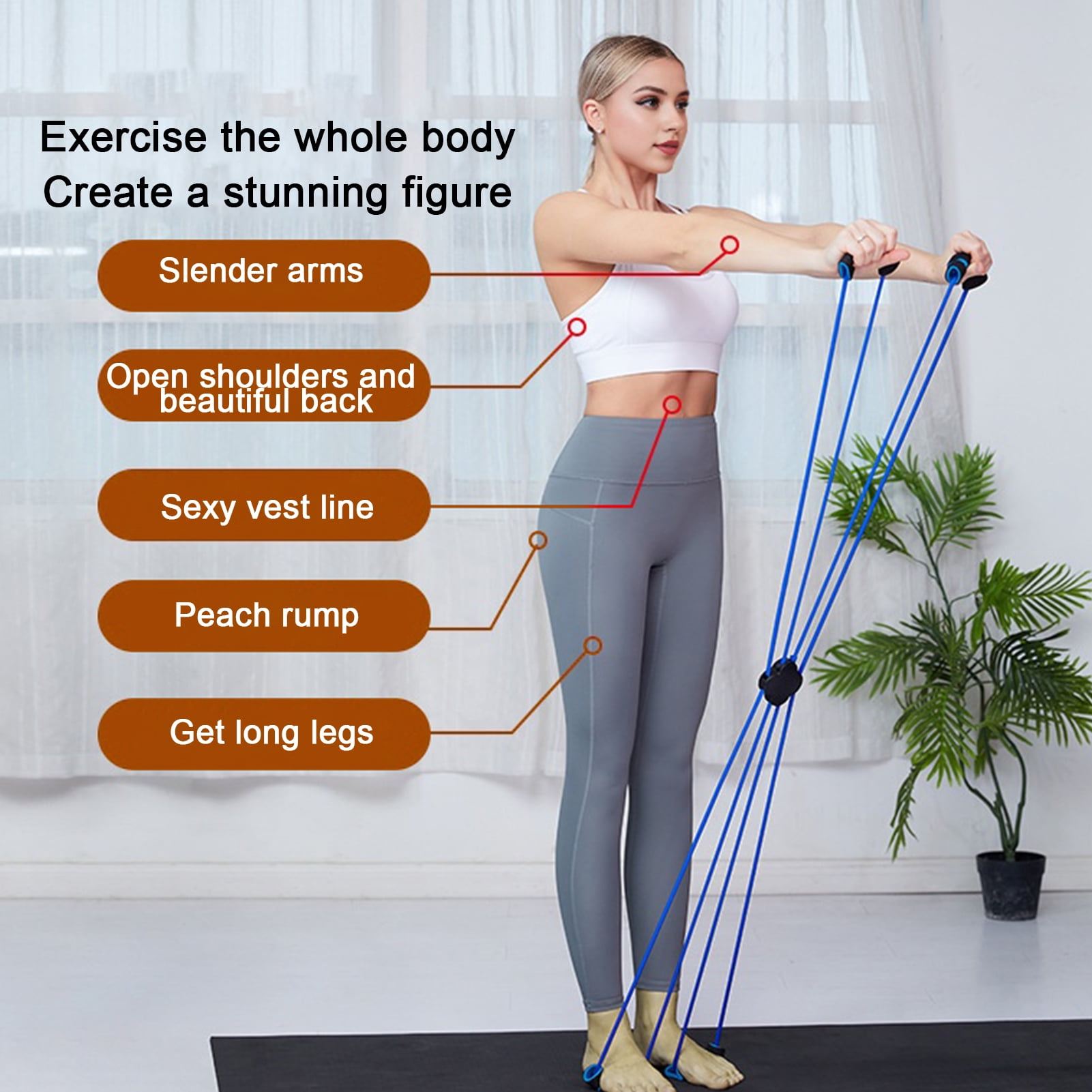 Eosunjian Pilates Resistance Band with 4 Loop Grips Chest Expander ...