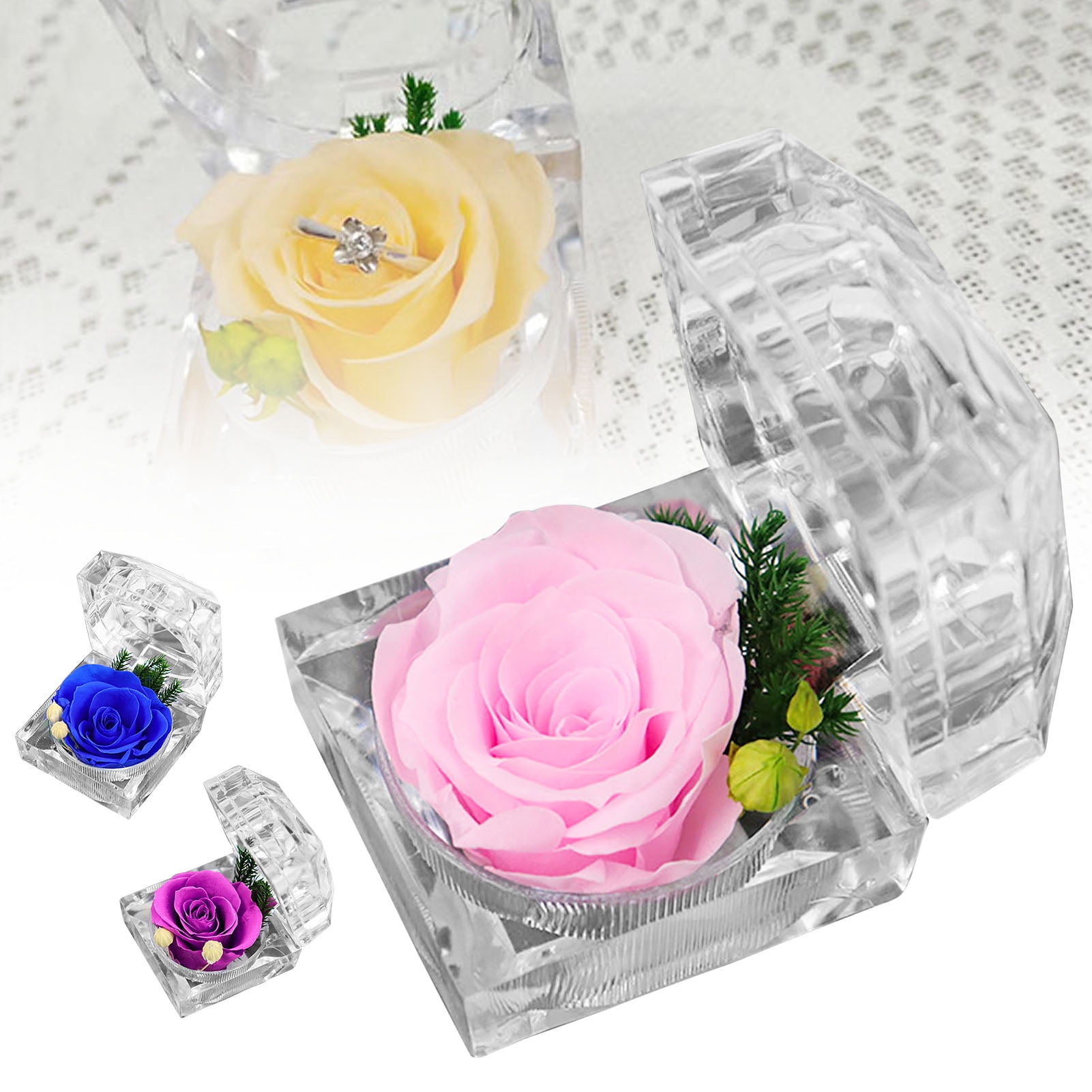 Eosunjian Preserved Rose Flower Ring Box Wedding Engagement Jewelry ...