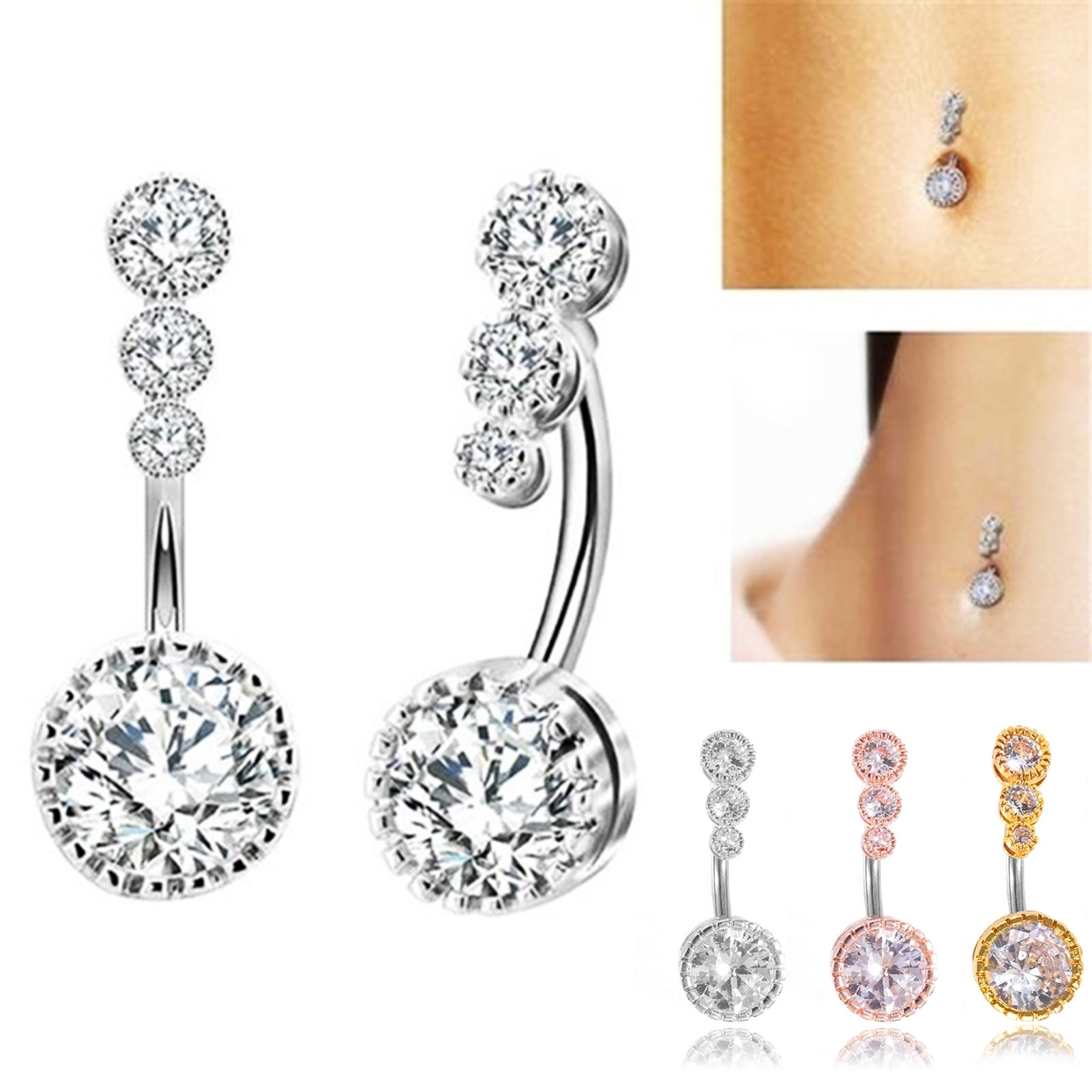 Eosunjian Women Cubic Zirconia Belly Button Ring Body Piercing Navel ...