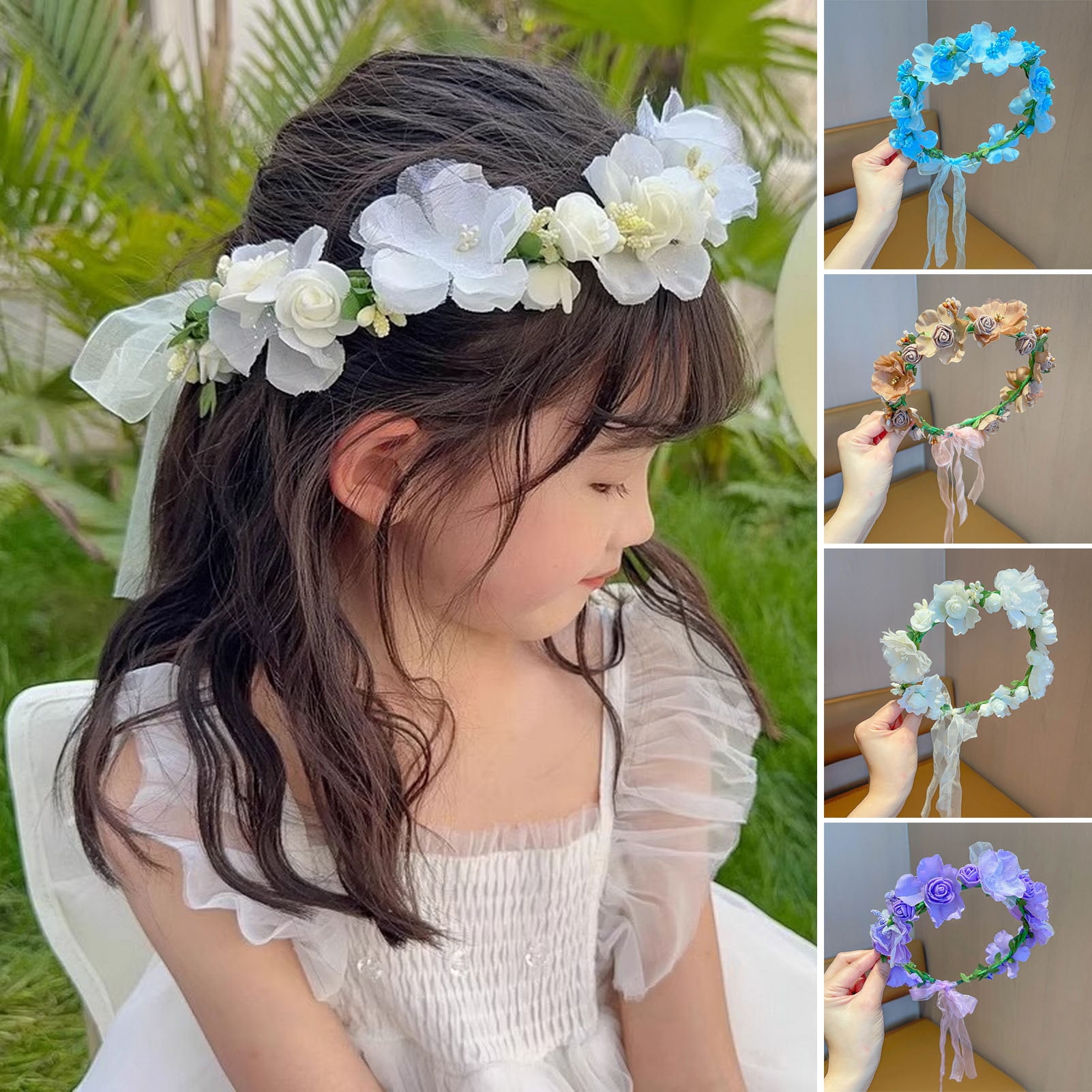 Eosunjian Women Flower Hairband Lace Up Adjustable Anti-slip Princess ...