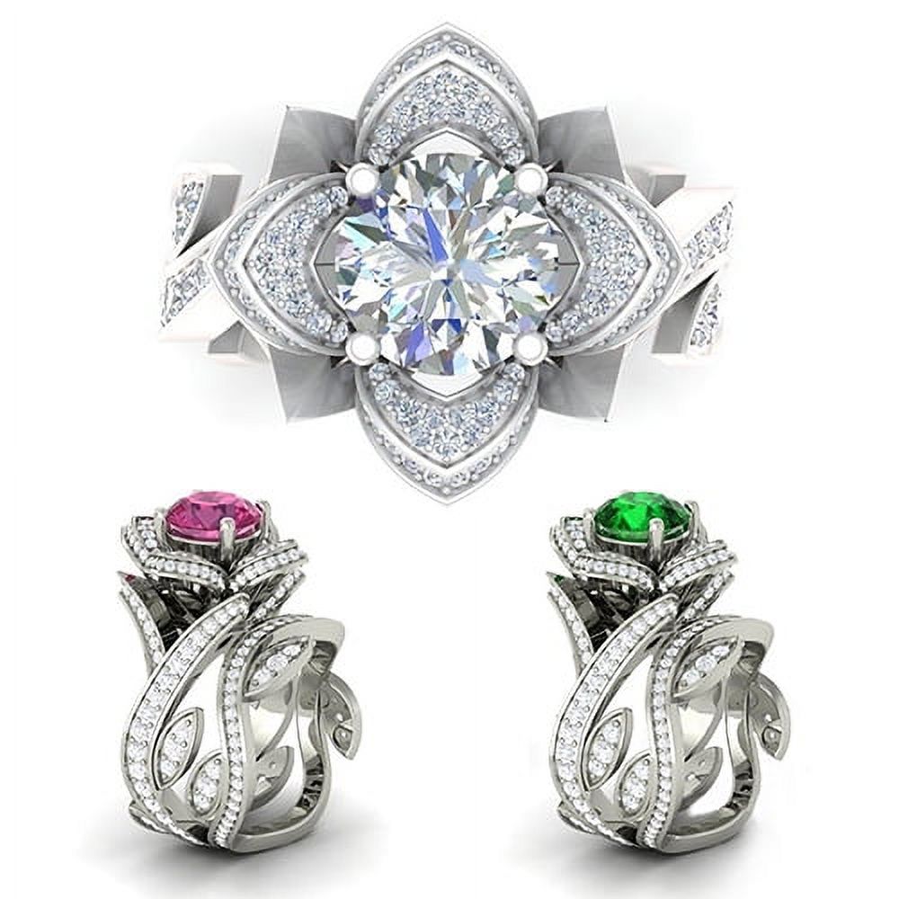 Eosunjian Women Flower Leaf Round Cut Clear Shiny Zircon Wedding Bridal ...
