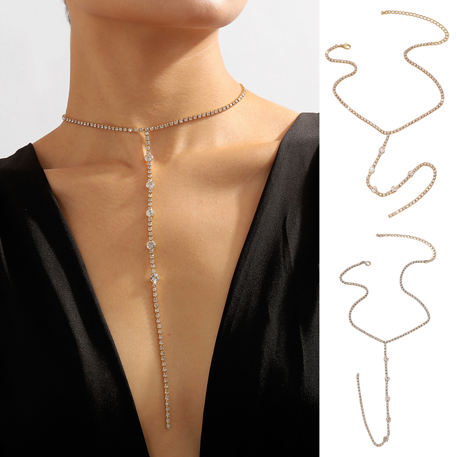 Eosunjian Women Necklace Rhinestone Decor Long Tassel Exquisite ...