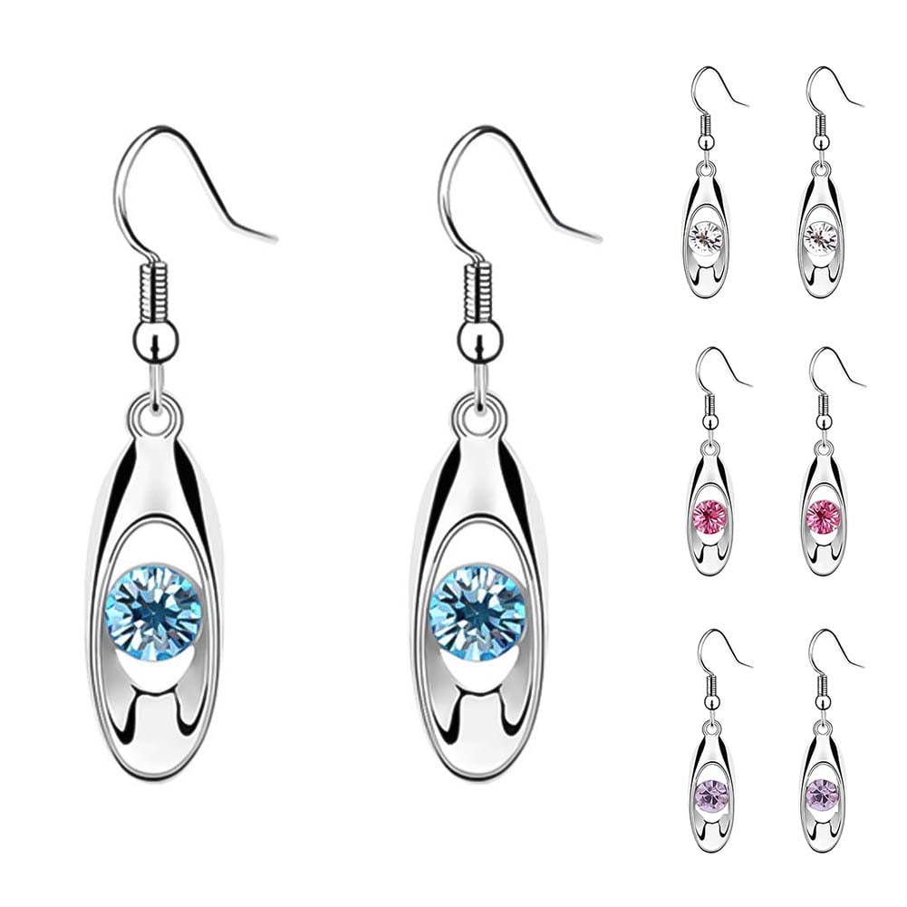 Eosunjian Women Round Cut Rhinestone Inlaid Water Drop Dangle Hook ...