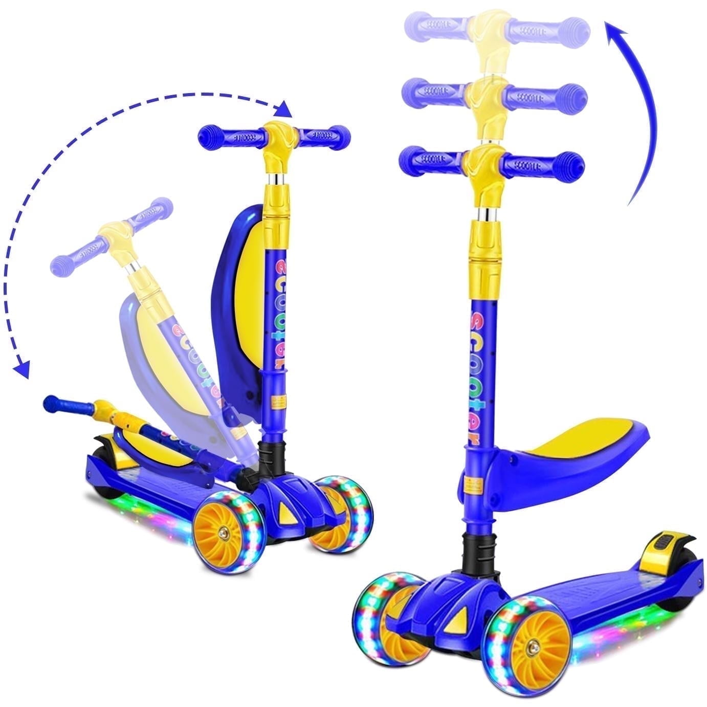 Mgaxyff Kids Scooter, LED Lighted Wheels, 3 Adjustable Handlebar ...