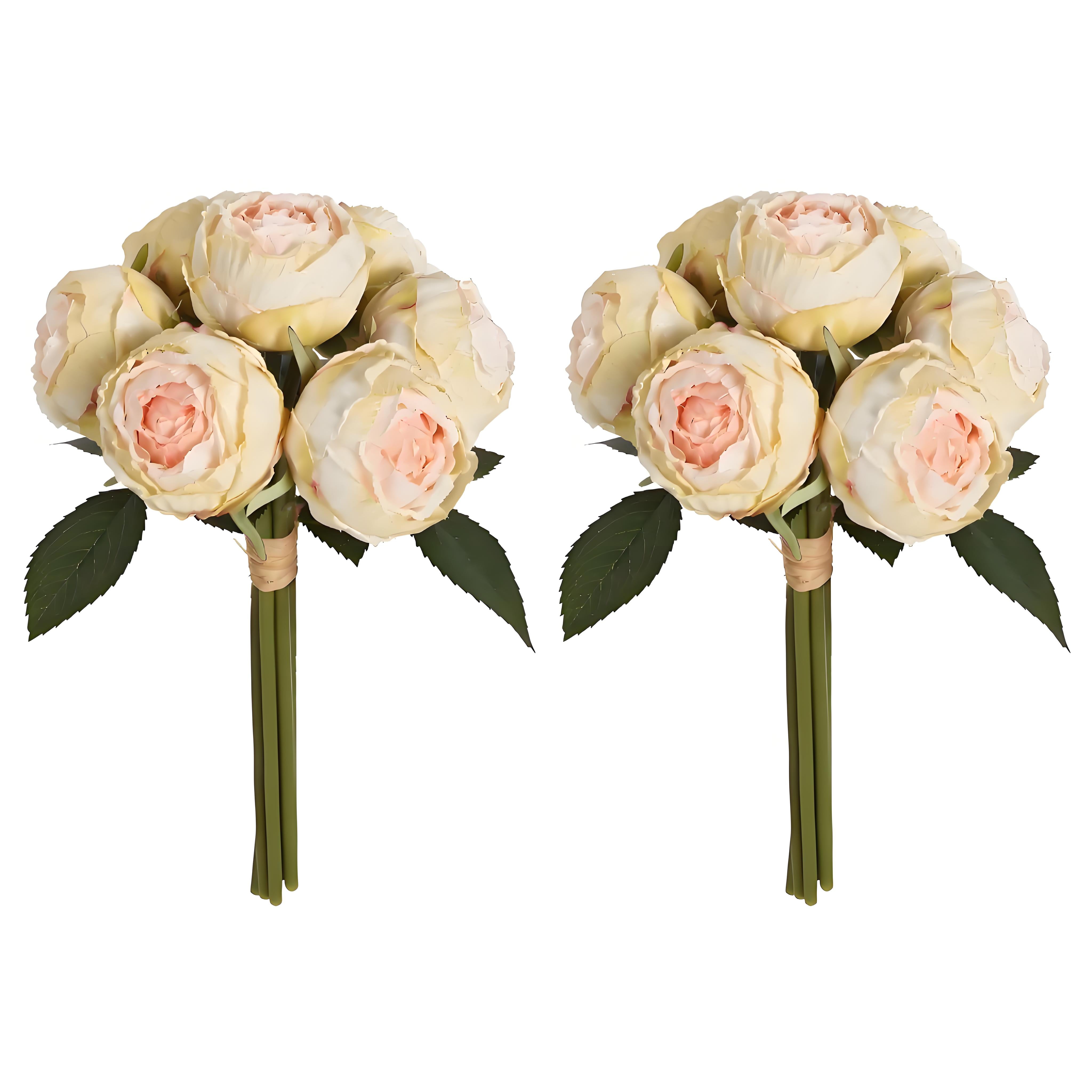 Eowqpy 2-Pack Faux Burnt-Edge Round Rose Bouquets, 11.4" Tall, Silk ...