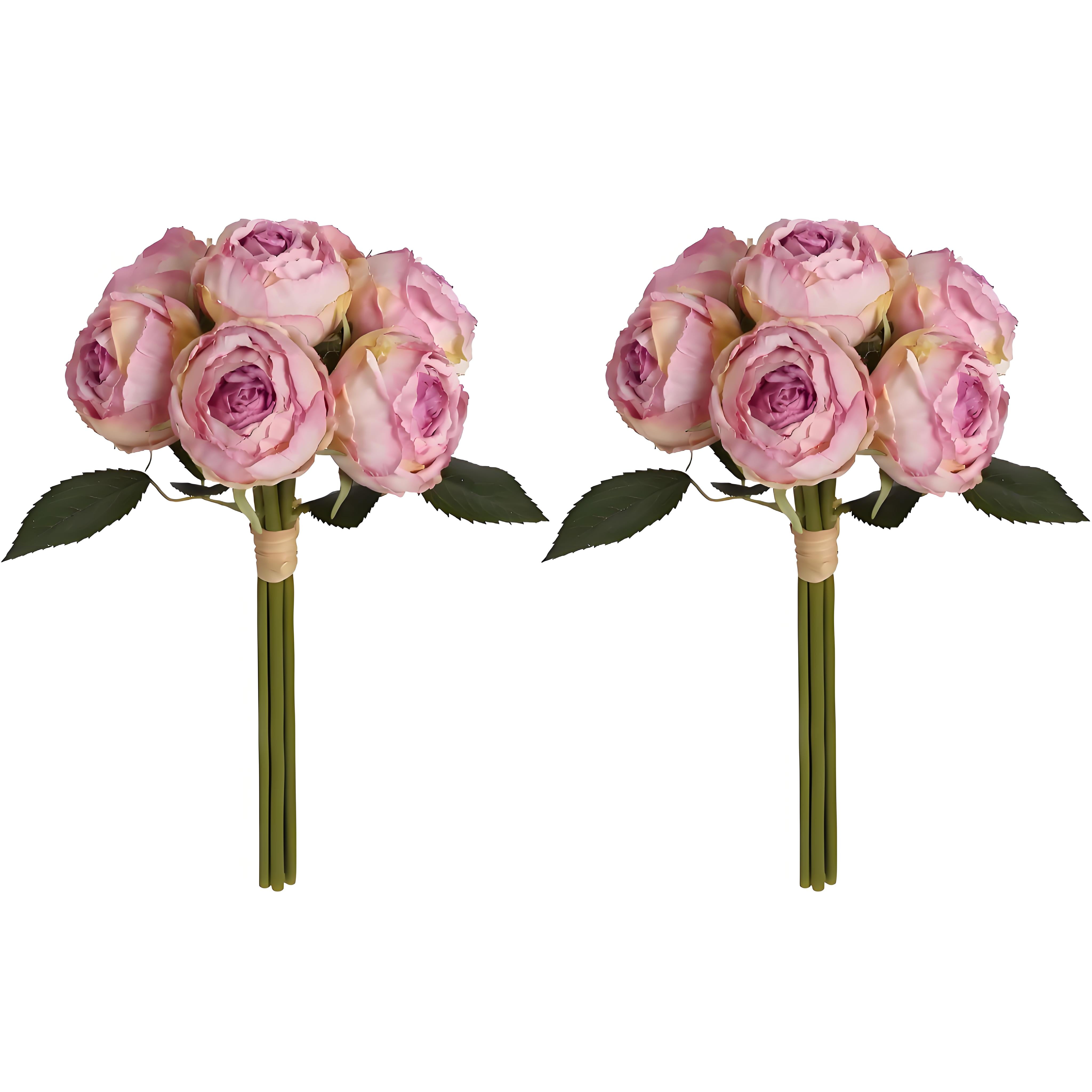 Eowqpy 2-Pack Faux Burnt-Edge Round Rose Bouquets, 11.4" Tall, Silk ...