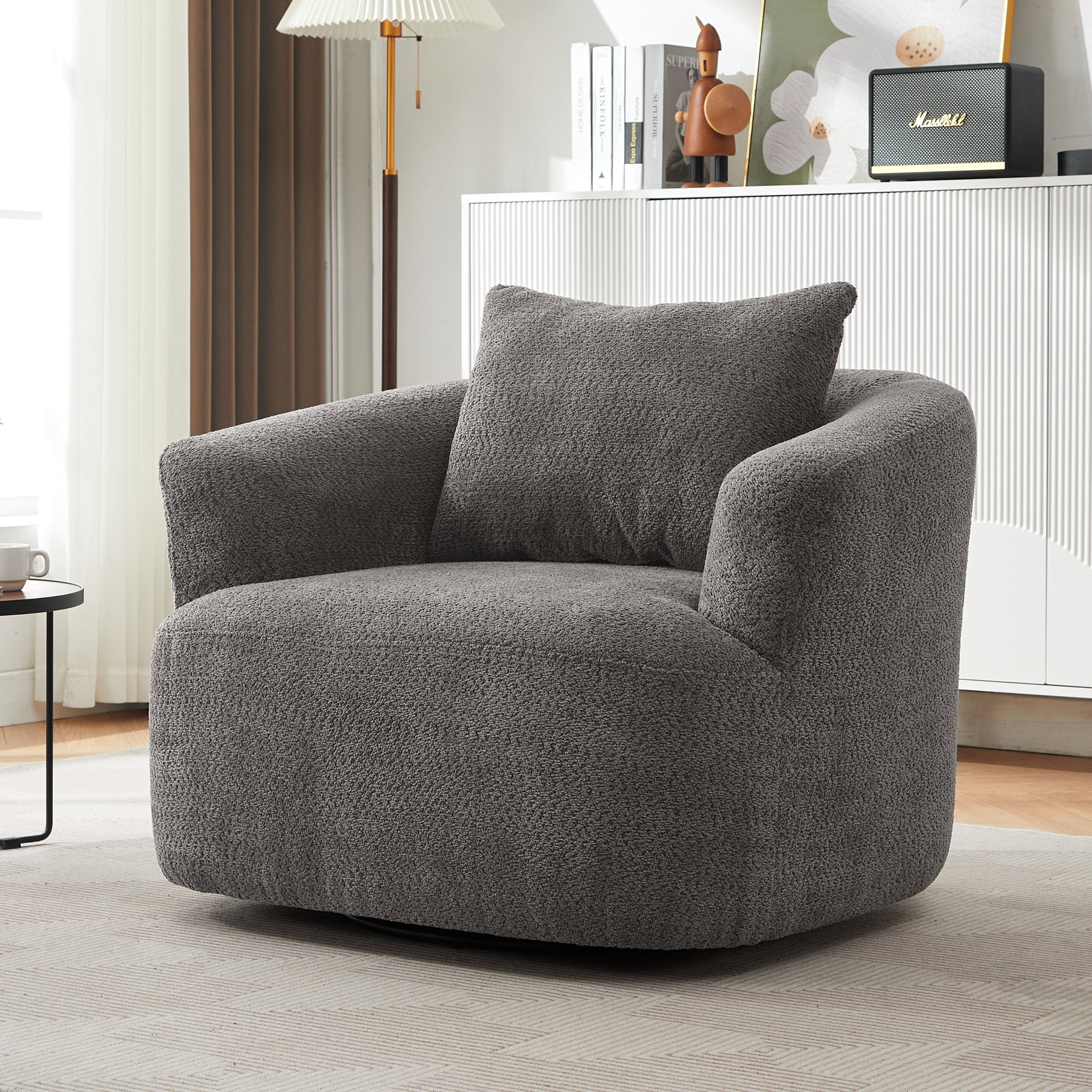 Eowynic 360° Swivel Chair, Upholstered Swivel Barrel Sofa Chair with a ...