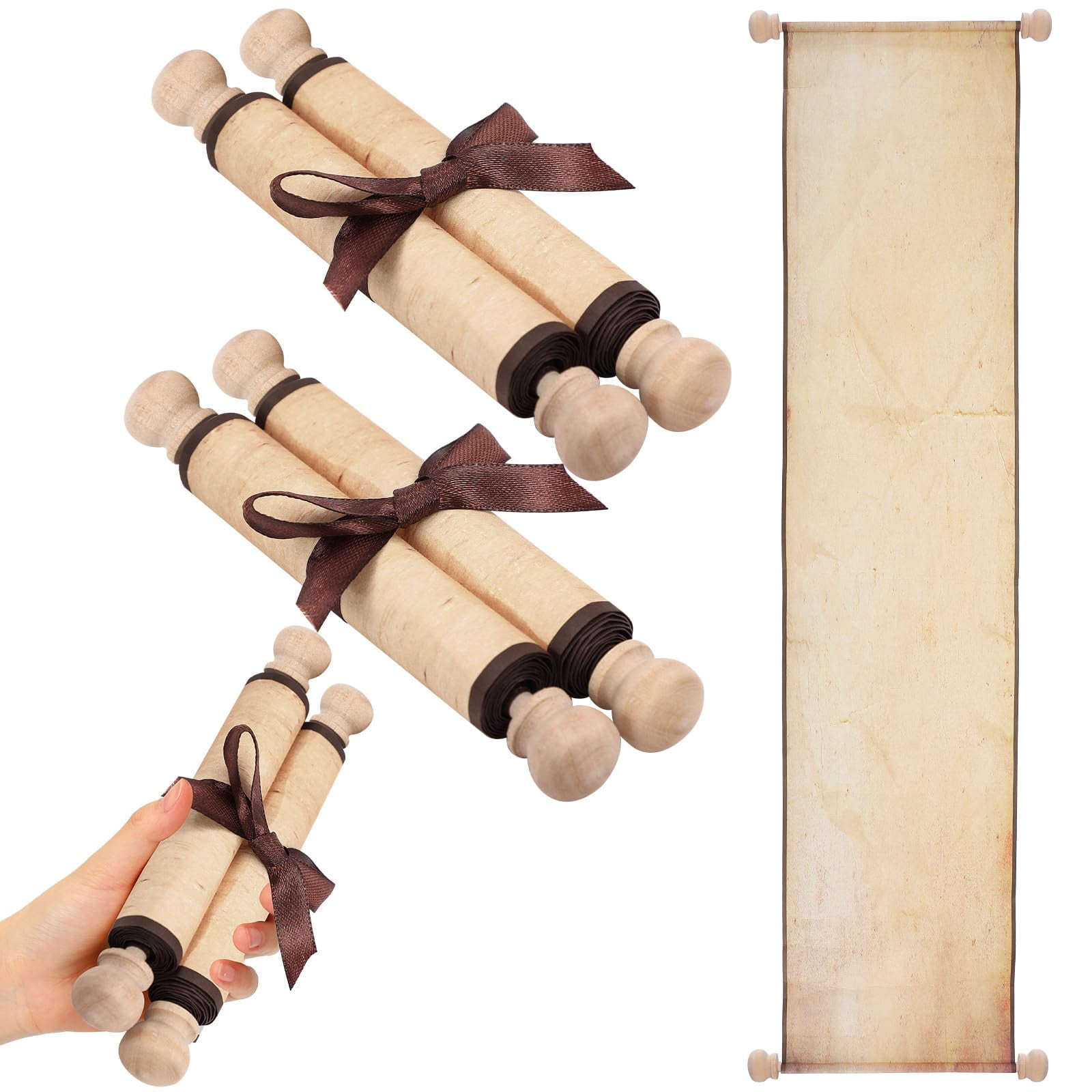 Epakh 2 Pack Blank TSF6 Paper Scrolls Wrapped on Wood Rod for Writing ...