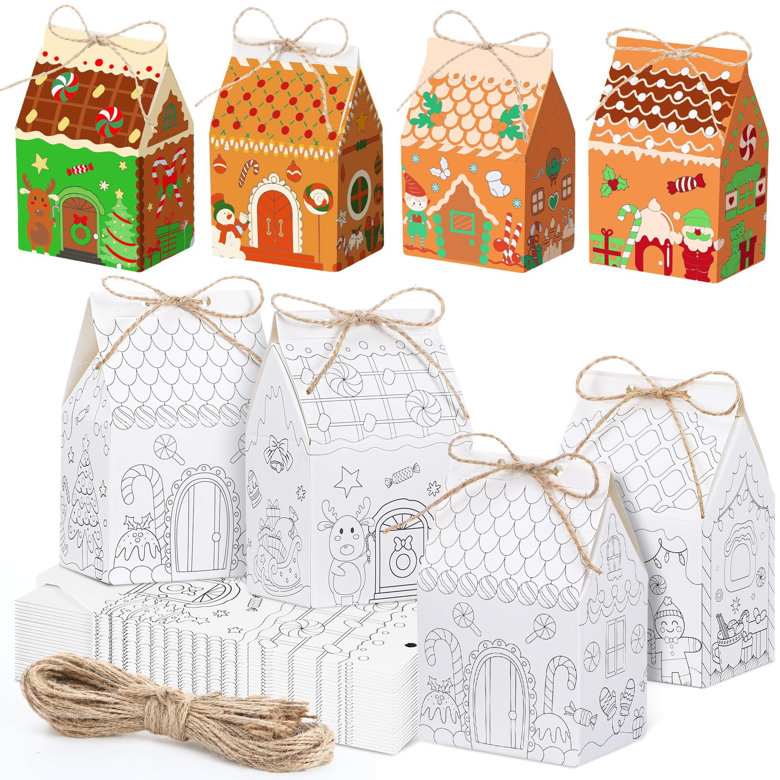 Epakh 48 Pcs Coloring Christmas Gift Boxes Mini House Cookie Goodie ...