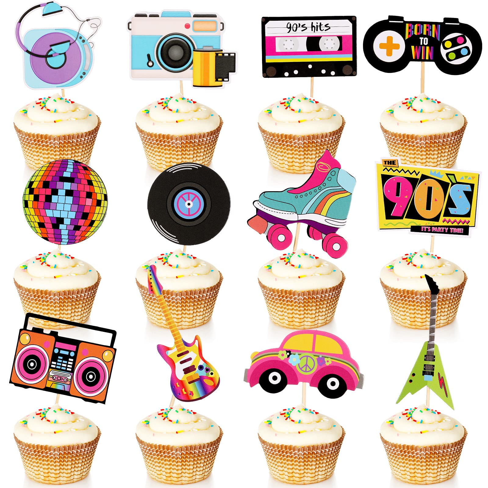 Epakh 48 Pieces TWE5 90s Cupcake Topper Hip Hop Dance Retro Skate ...