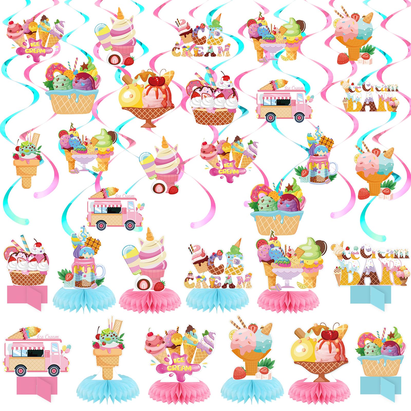 Epakh 84 PcsTRDN Ice Cream Party Decoration Include 12 Pieces Honeycomb ...