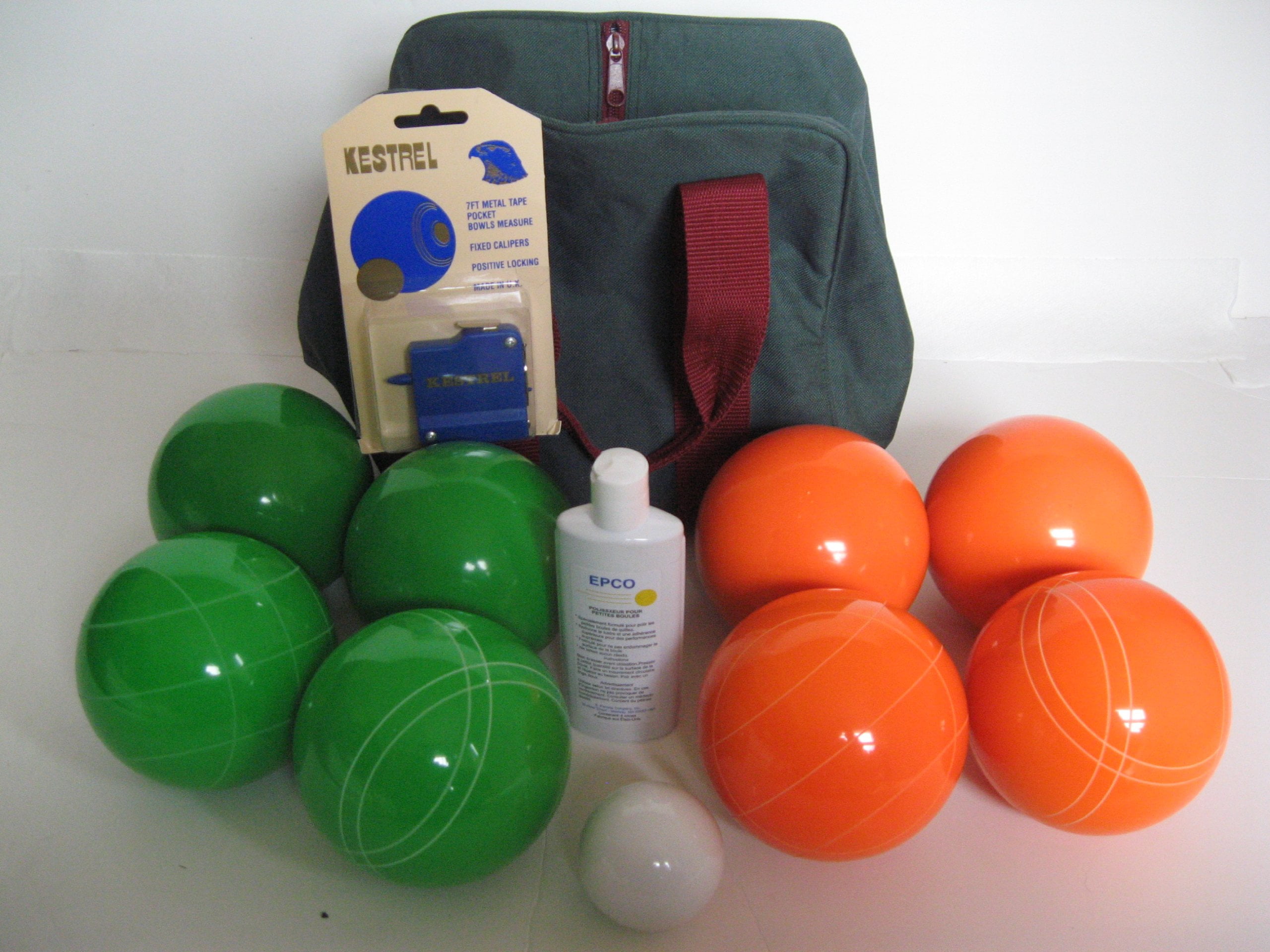 Epco Basic Bocce Package - 110mm Green and Orange Balls, Quality Nylon ...