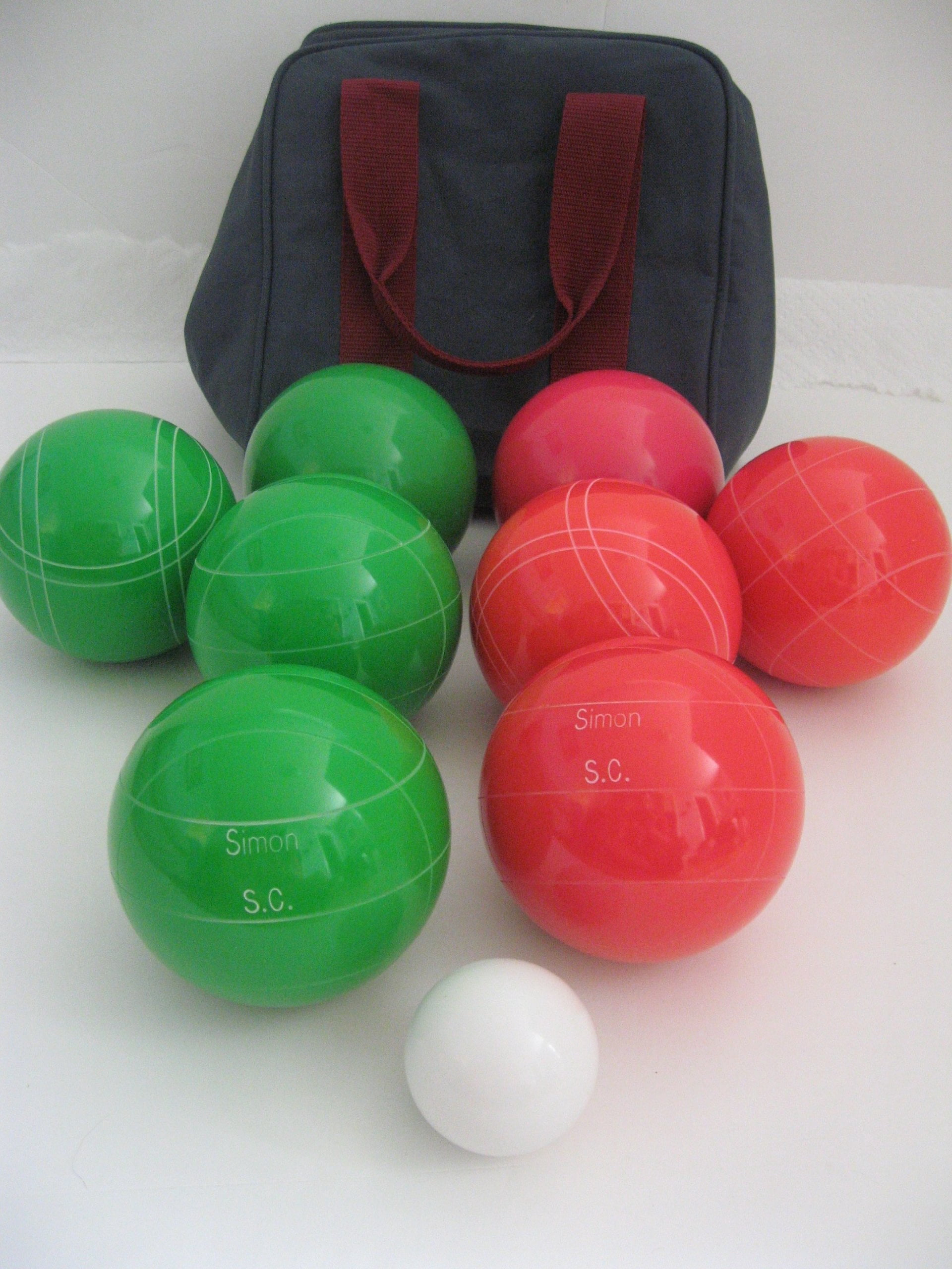 Epco Engraved Bocce Package - 110mm Green and Light Red Balls with ...