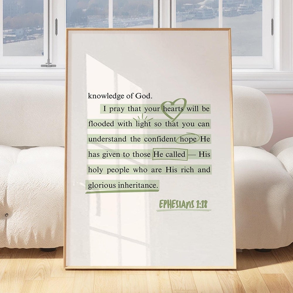 Ephesians 1 18 Wall Art Christian Wall Art Sage Green Girly Bible Verse Print Biblical Wall Art ...