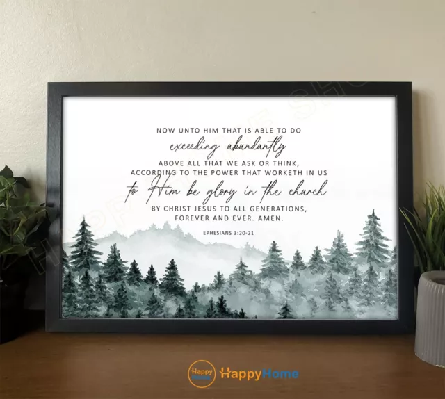 Ephesians 3:20-21 Bible Verse Wall Art Now To Him Scripture Sign Print Art NO FRAMED POSTER ...