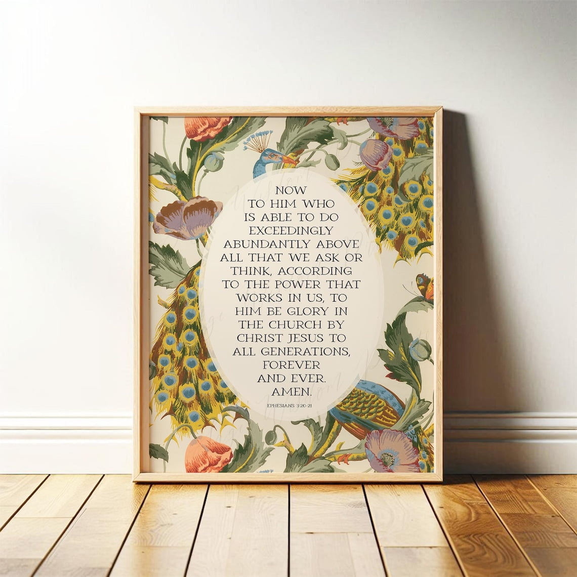 Ephesians 3 Christian Wall Art Mid-Century Peacock Bible Verse Print ...