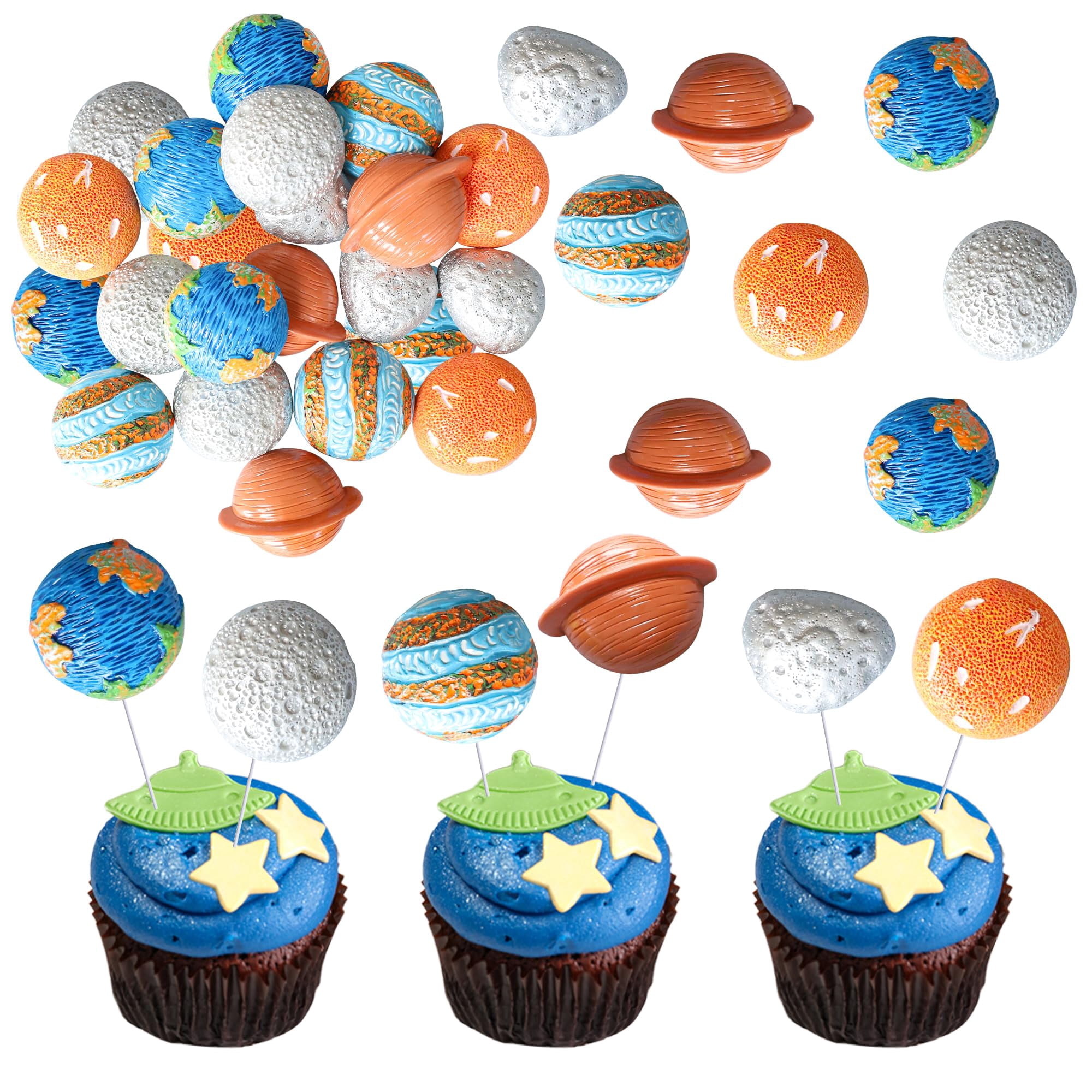 Ephlyn 18Pcs Outer Space Cupcake Toppers KKS1 Planet Star Moon Cupcake ...