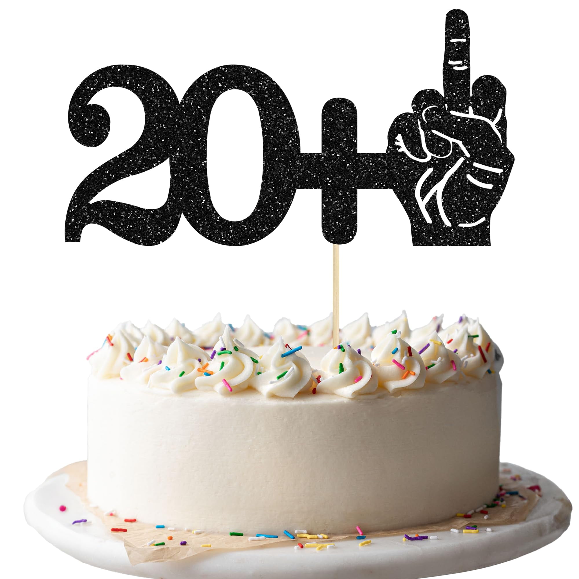 Ephlyn 1Pc 20+1 Middle SSF20 Finger Cake Topper Black Glitter 21st ...