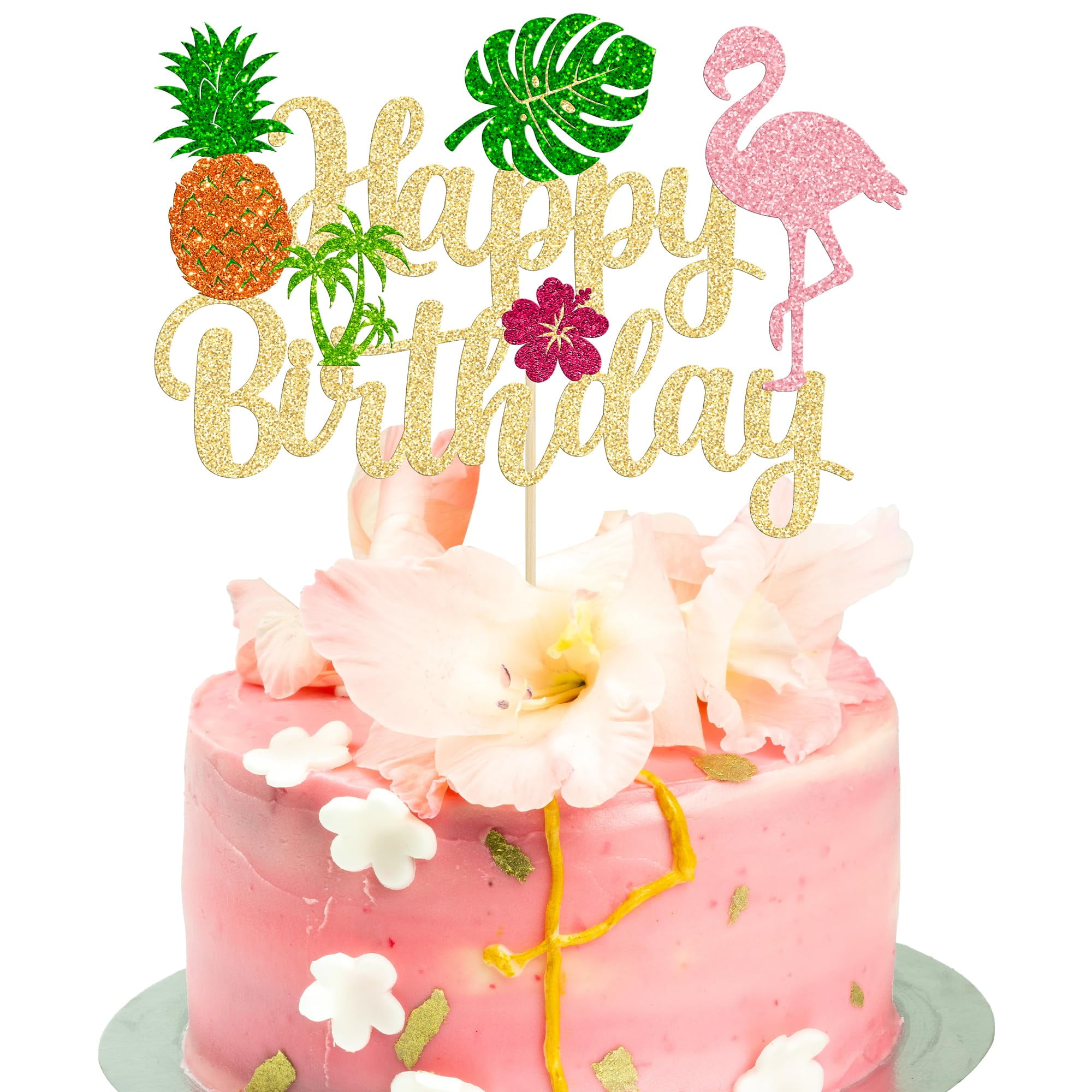 Ephlyn 1Pc Tropical FEV6 Luau Happy Birthday Cake Topper Glitter Palm ...