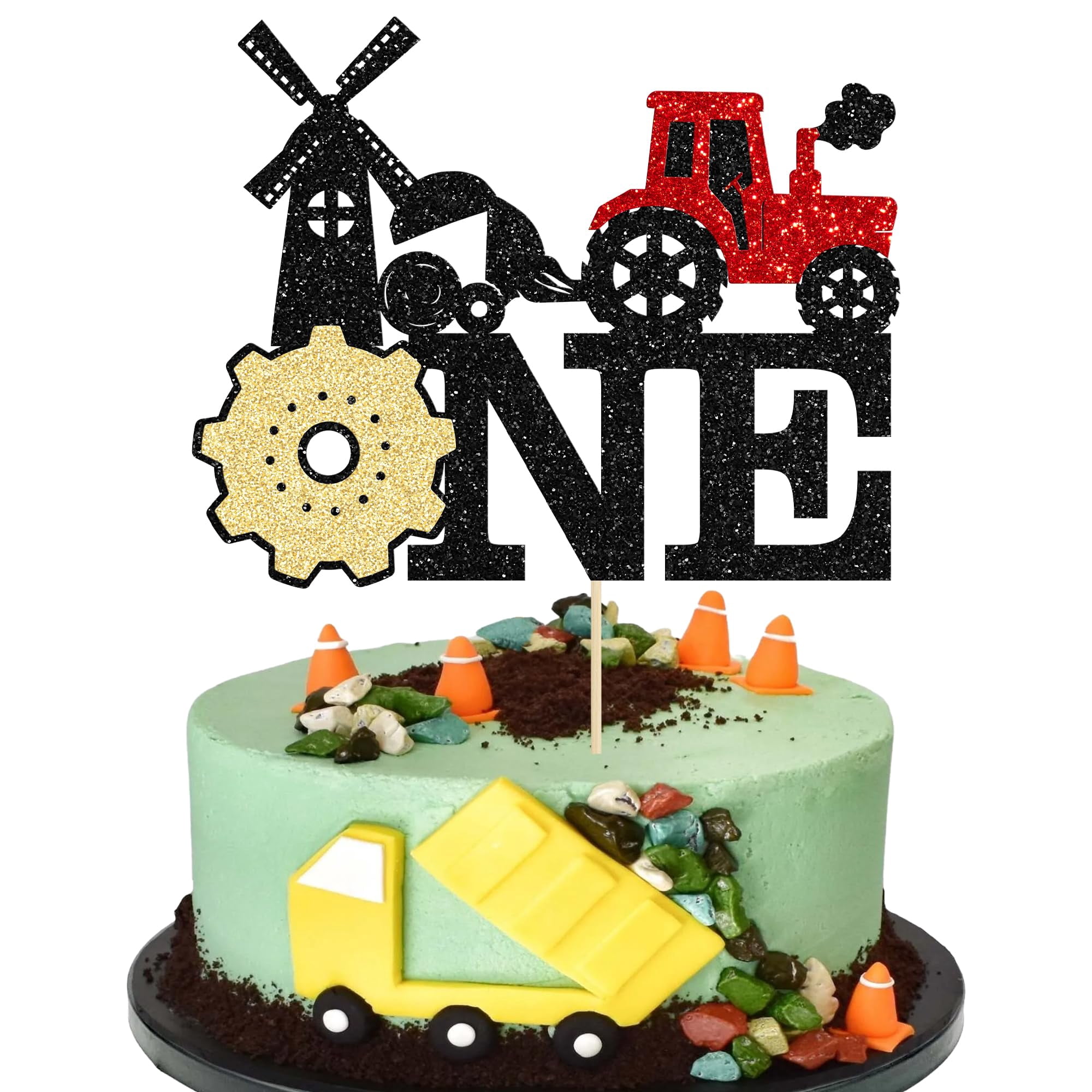 Ephlyn 1Pcs Farm Tractor First Birthday BSL1 Cake Topper Glitter Farm ...