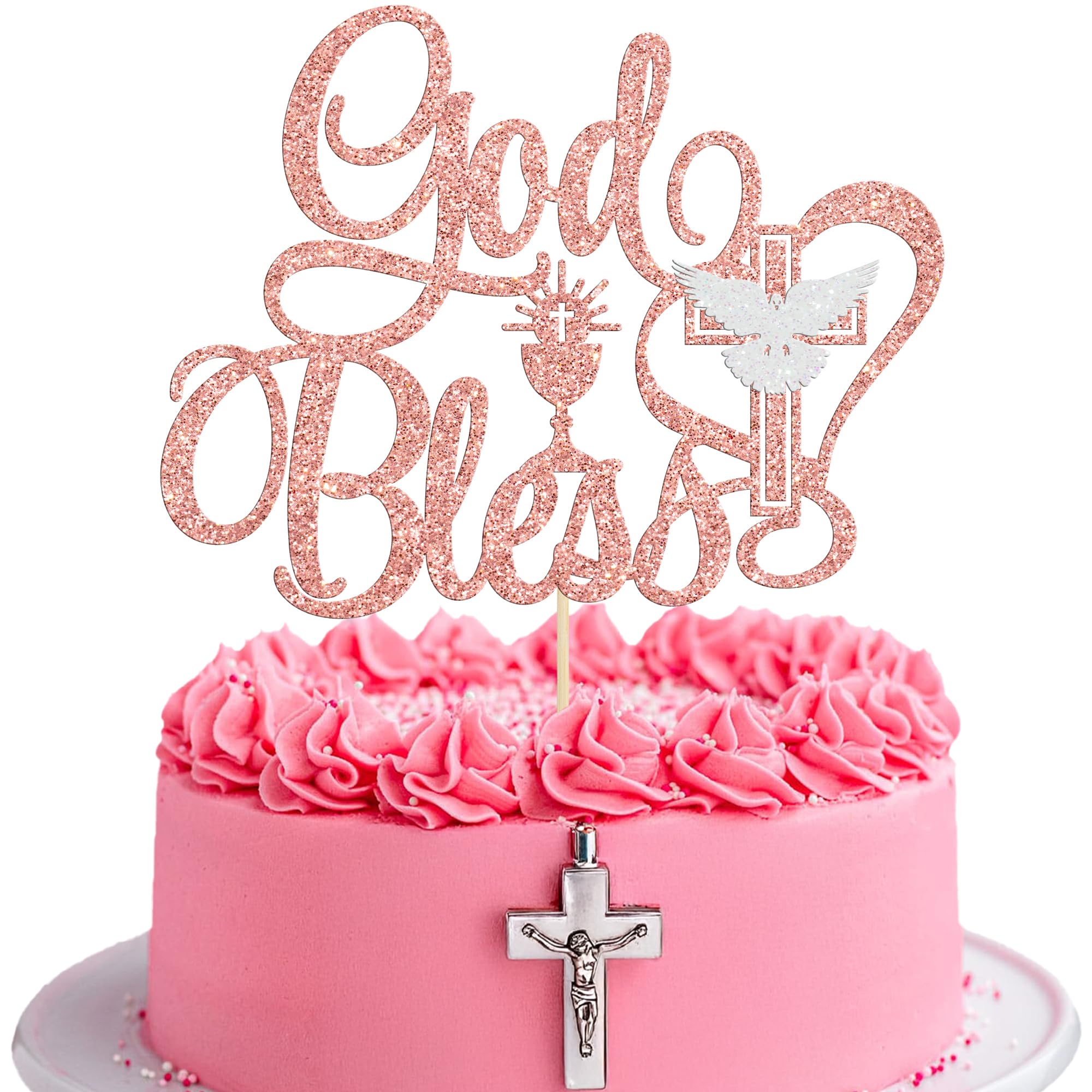 Ephlyn 1Pcs God Bless Cake Topper BSL1 Glitter Dove Cross Christening ...