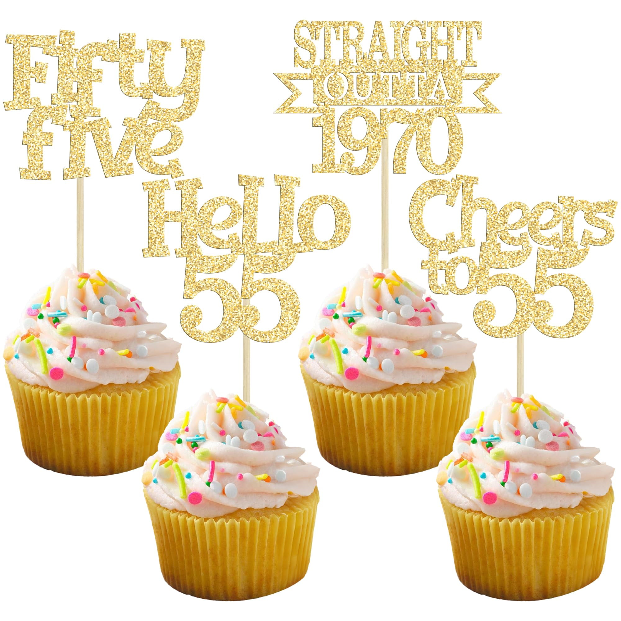 Ephlyn 24Pcs 55thITSC Birthday Cupcake Toppers Glitter Straight Outta ...