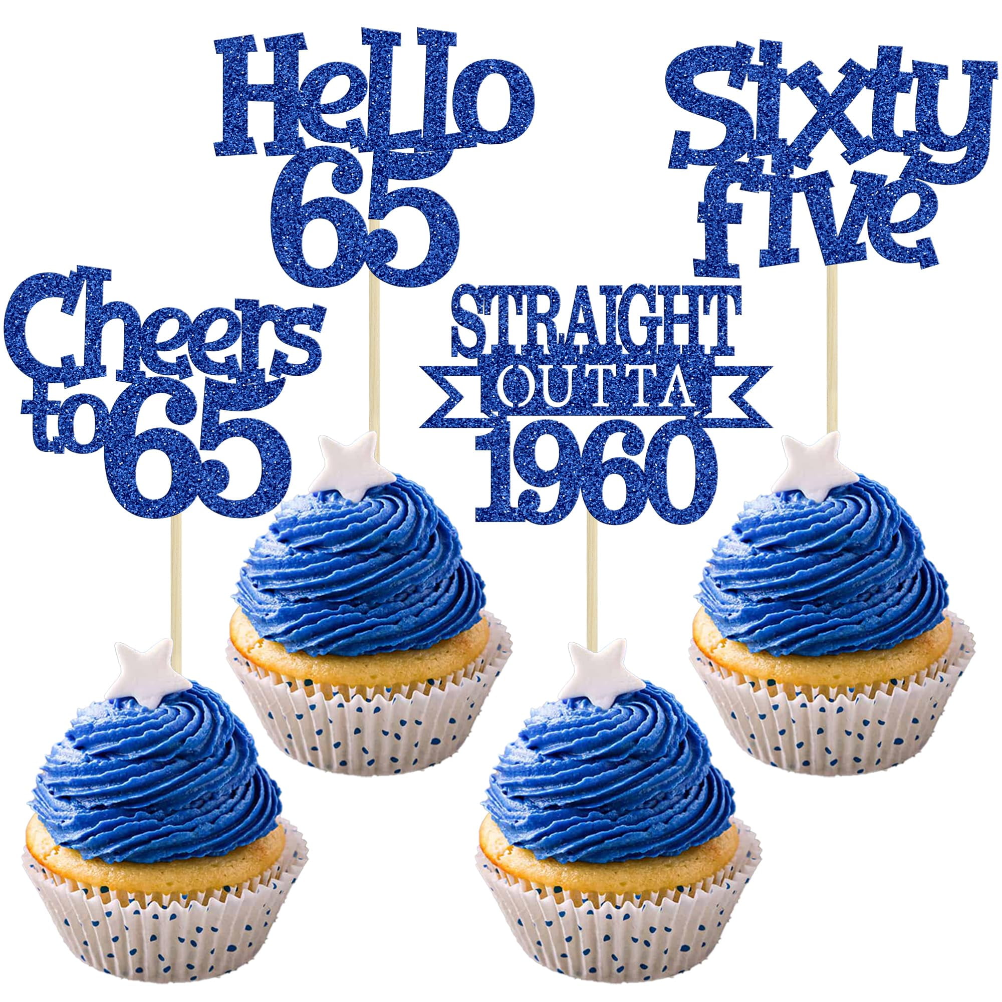 Ephlyn 24Pcs 65th Birthday Cupcake Toppers RST1 Glitter Straight 1960 ...