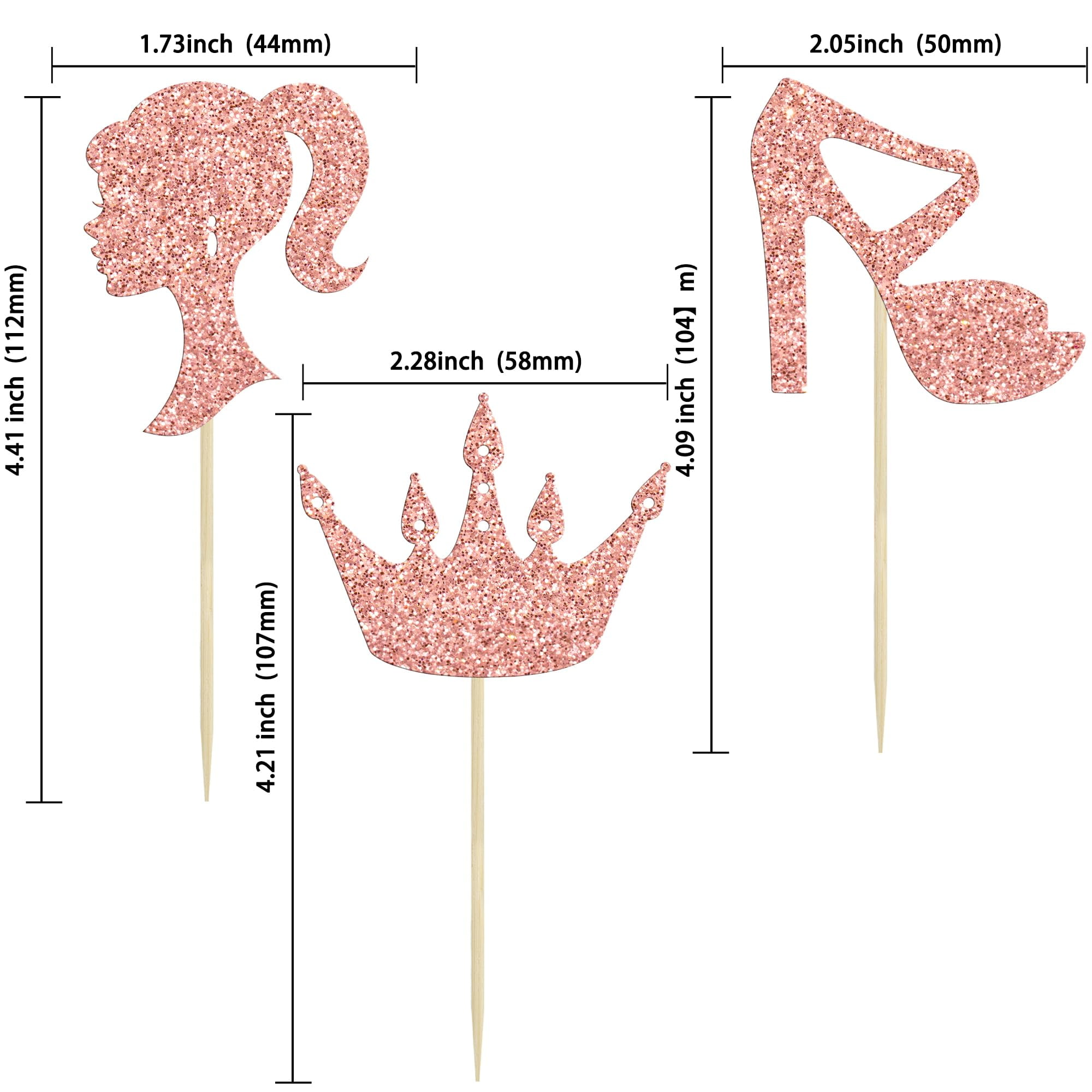 Ephlyn 24Pcs Girl AJH3 Theme Birthday Cupcake Toppers Glitter High Heel Princess Doll Head ...