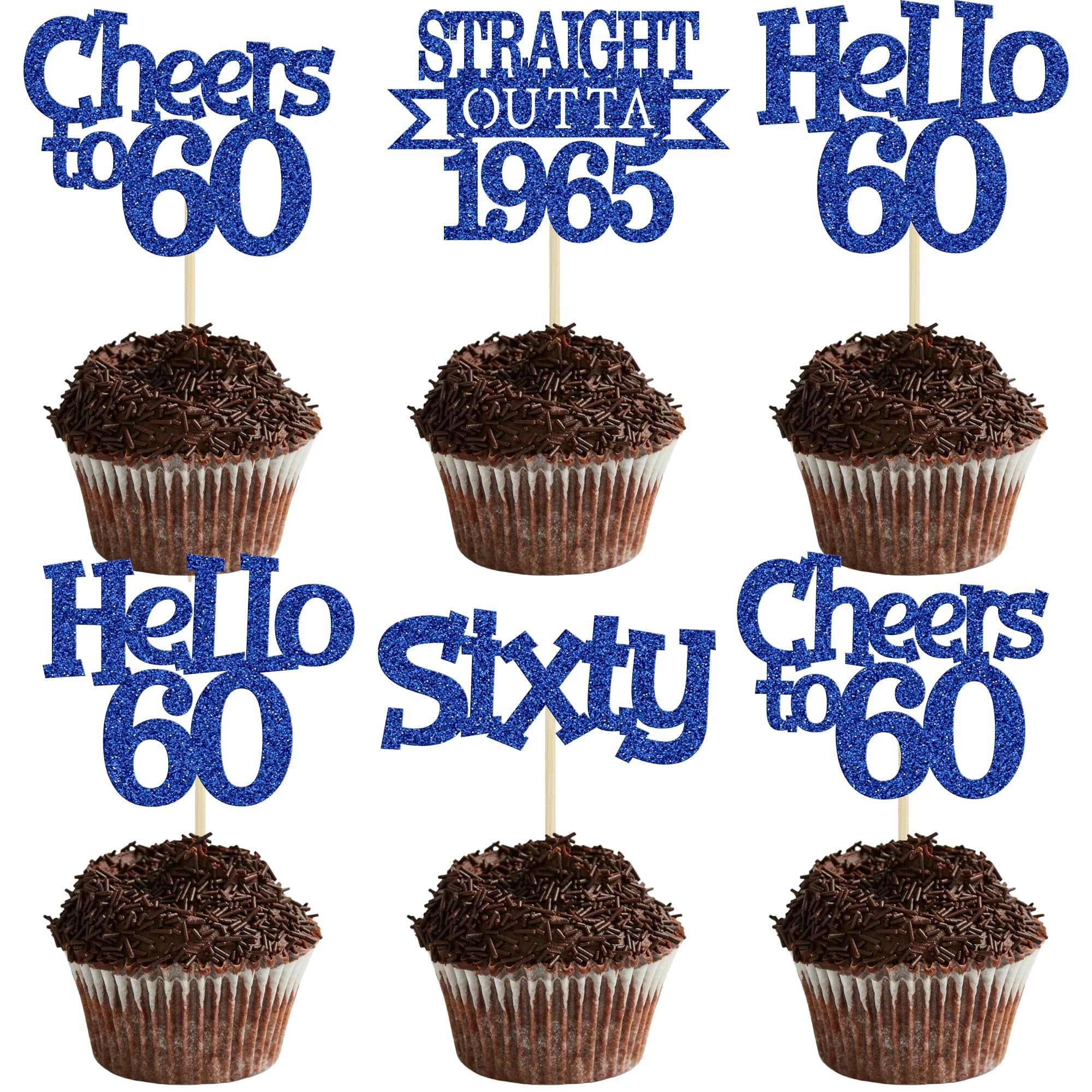 Ephlyn 24Pcs Happy 60th Birthday Cupcake ITL1 Toppers Glitter Outta ...