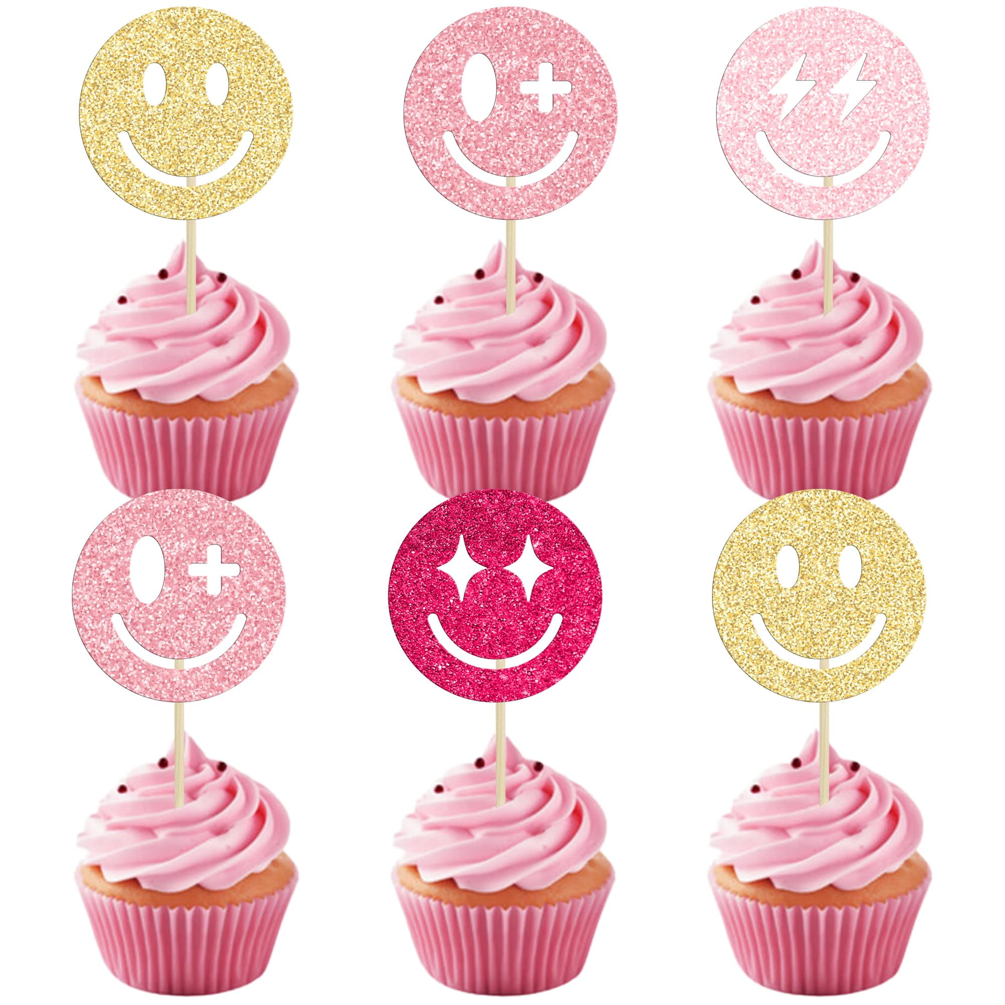 Ephlyn 24Pcs Smile TWE5 Face Cupcake Toppers Glitter Cut Face Cupcake ...