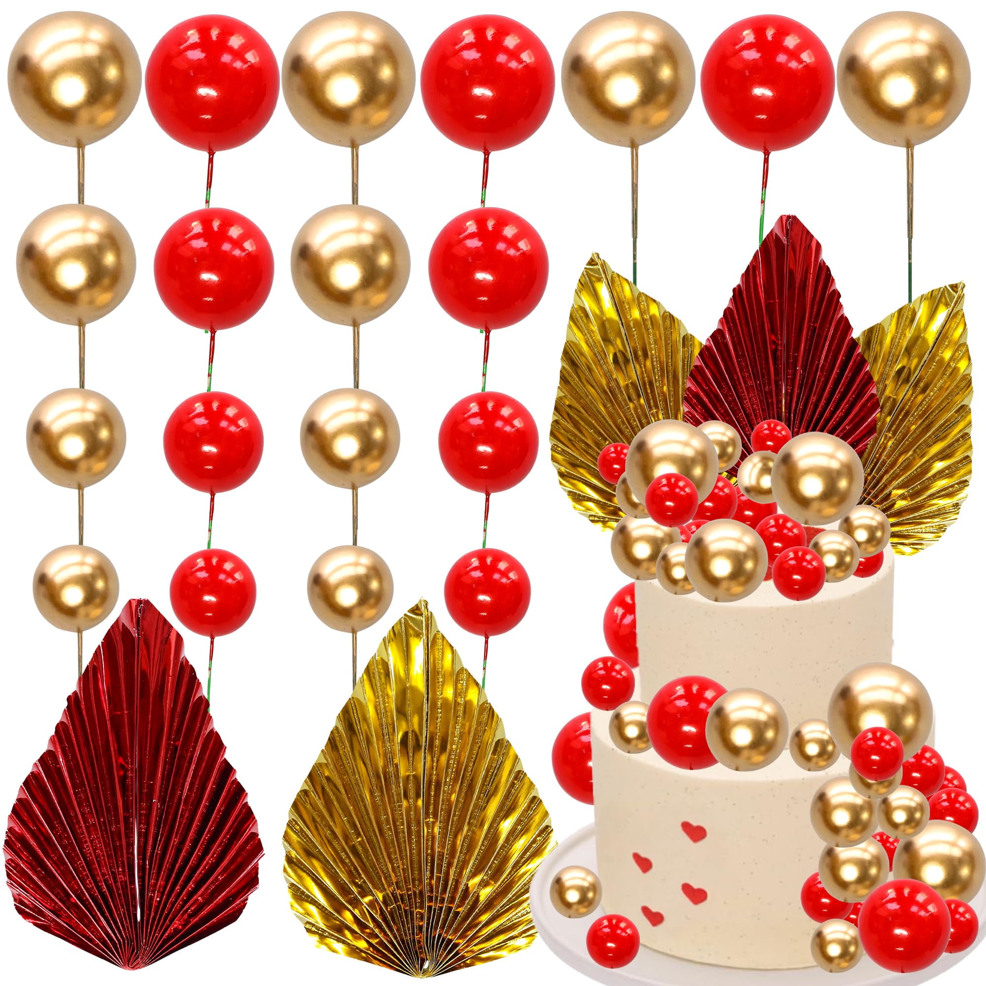 Ephlyn 28Pcs Paper Palm Fan Cake Topper KMC2Balls Cake Pick for Baby ...