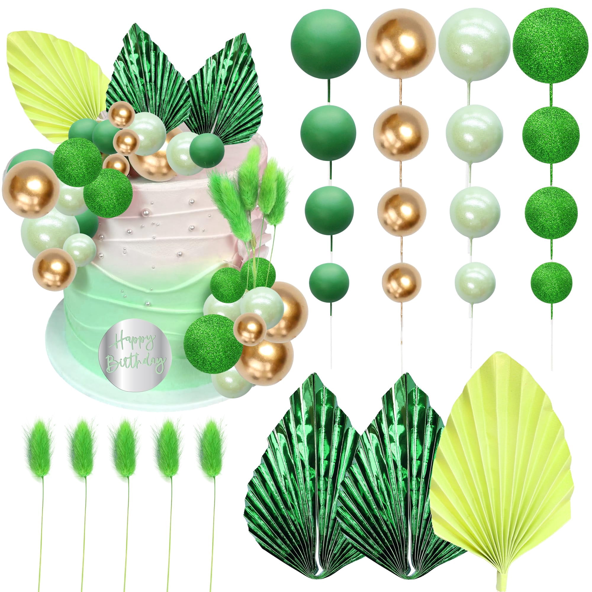 Ephlyn 33 Pack CORNET Balls Cake Toppers Boho Palm Leaves Cake ...