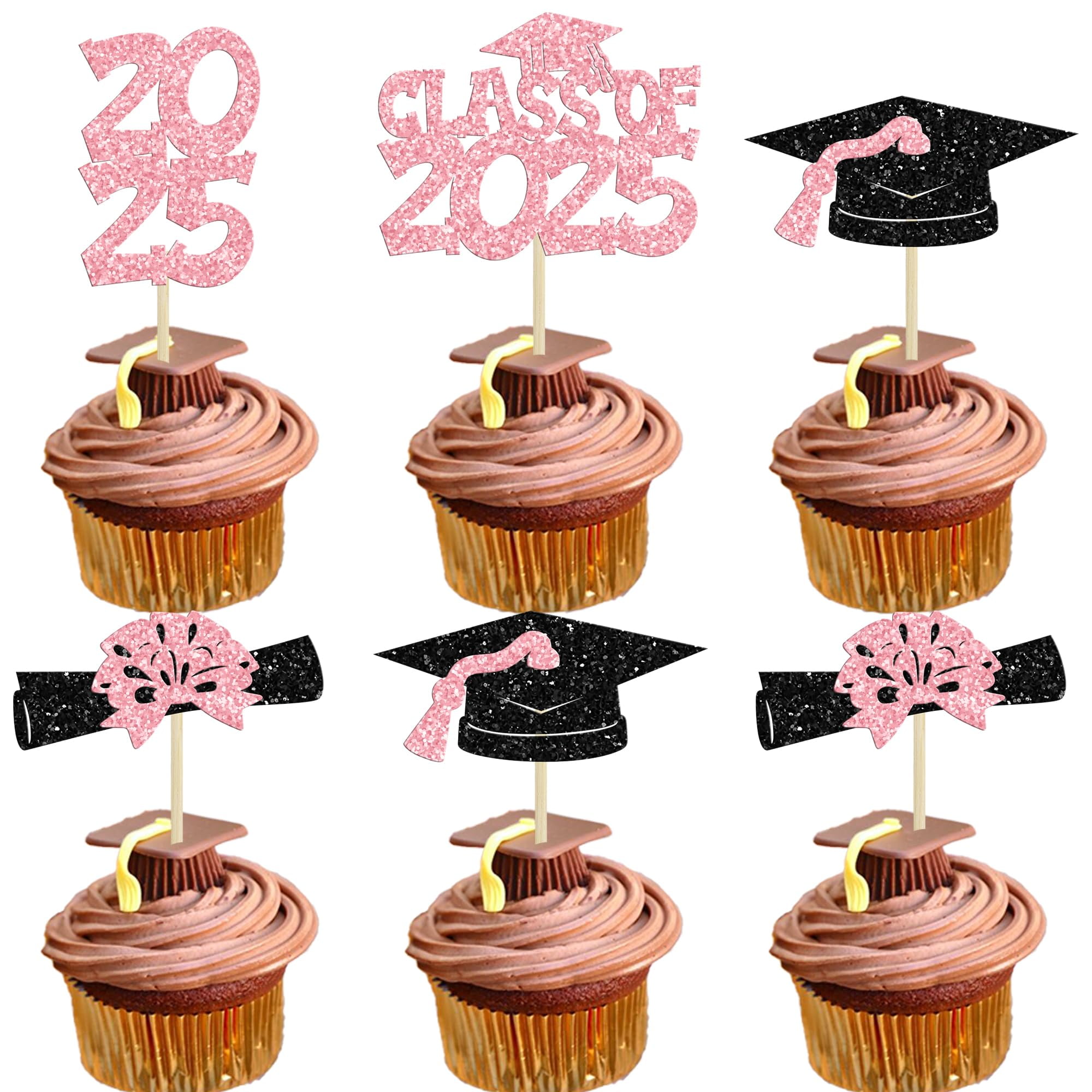 Ephlyn 36Pcs 2025TRDN Graduation Cupcake Toppers - Pink - Graduation ...
