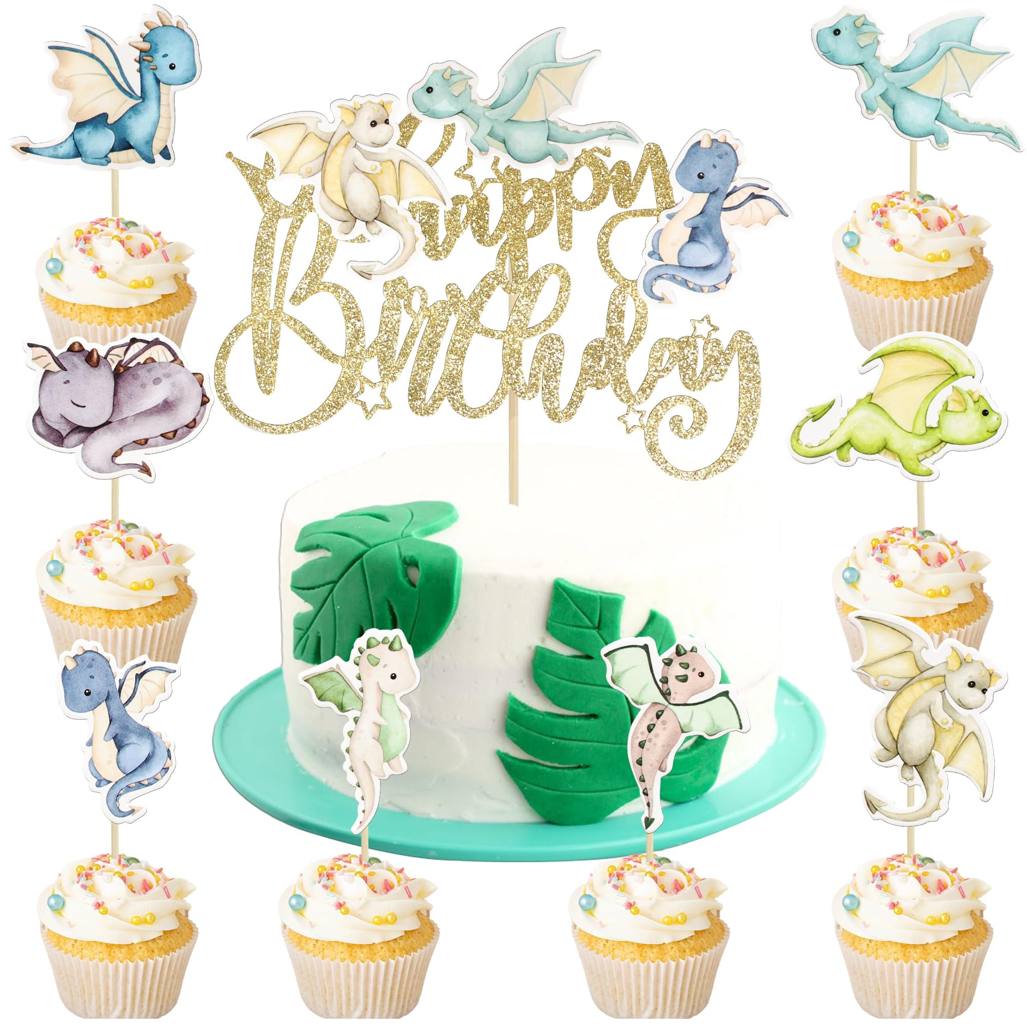 Ephlyn 37Pcs Dragon Party Cupcake Toppers Dragon MDH1Birthday Party ...