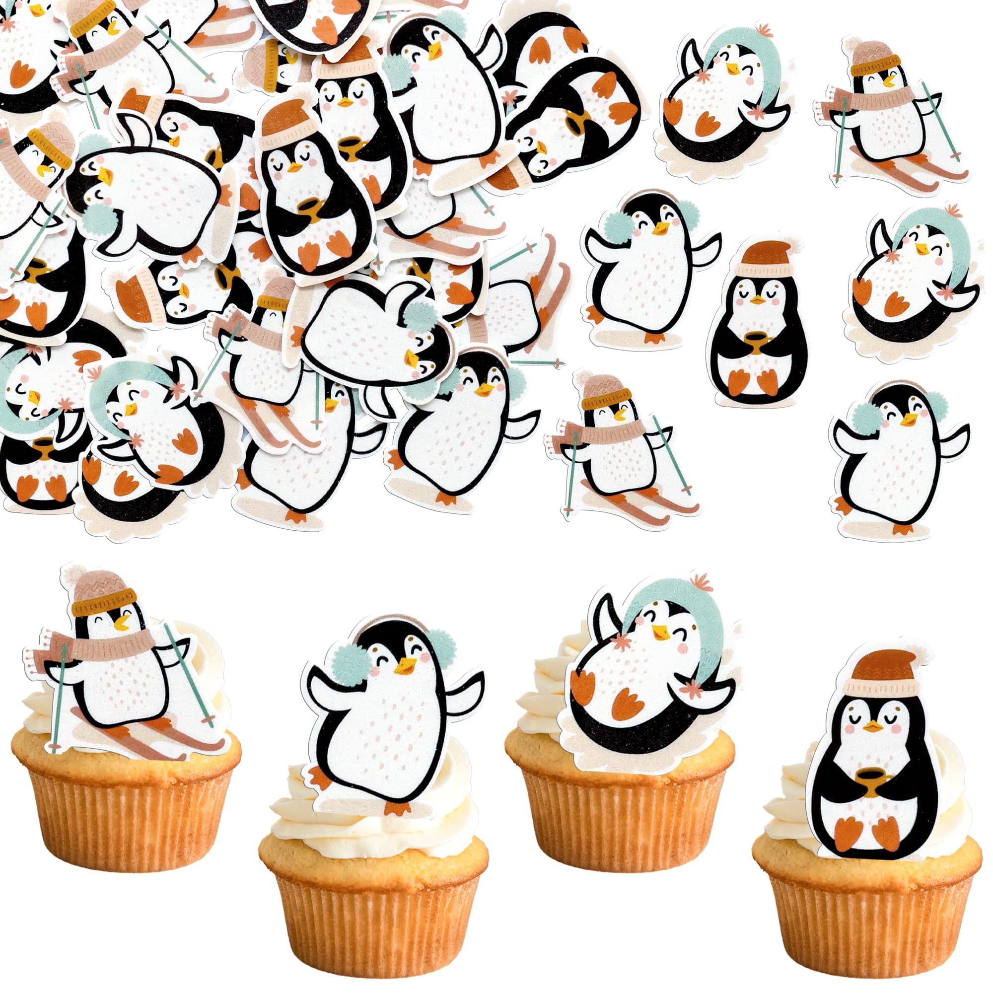 Ephlyn 48Pcs Edible Christmas Penguin Cake BSL1 Toppers Edible Wafer ...