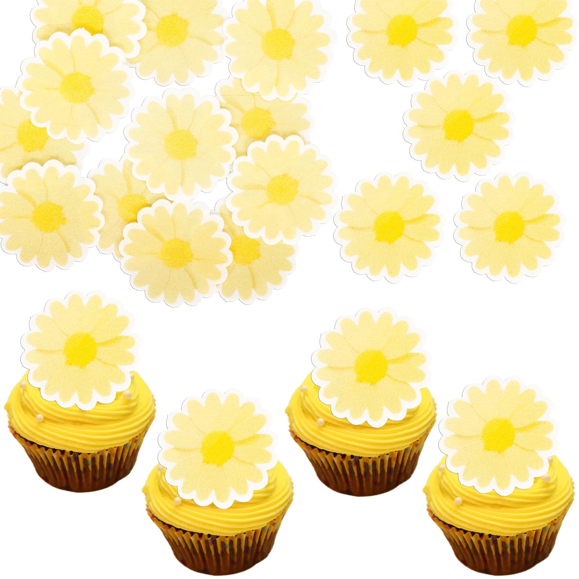 Ephlyn 48Pcs Edible Daisy Cupcake Toppers ITL1 Wafer Paper Flower Cake ...