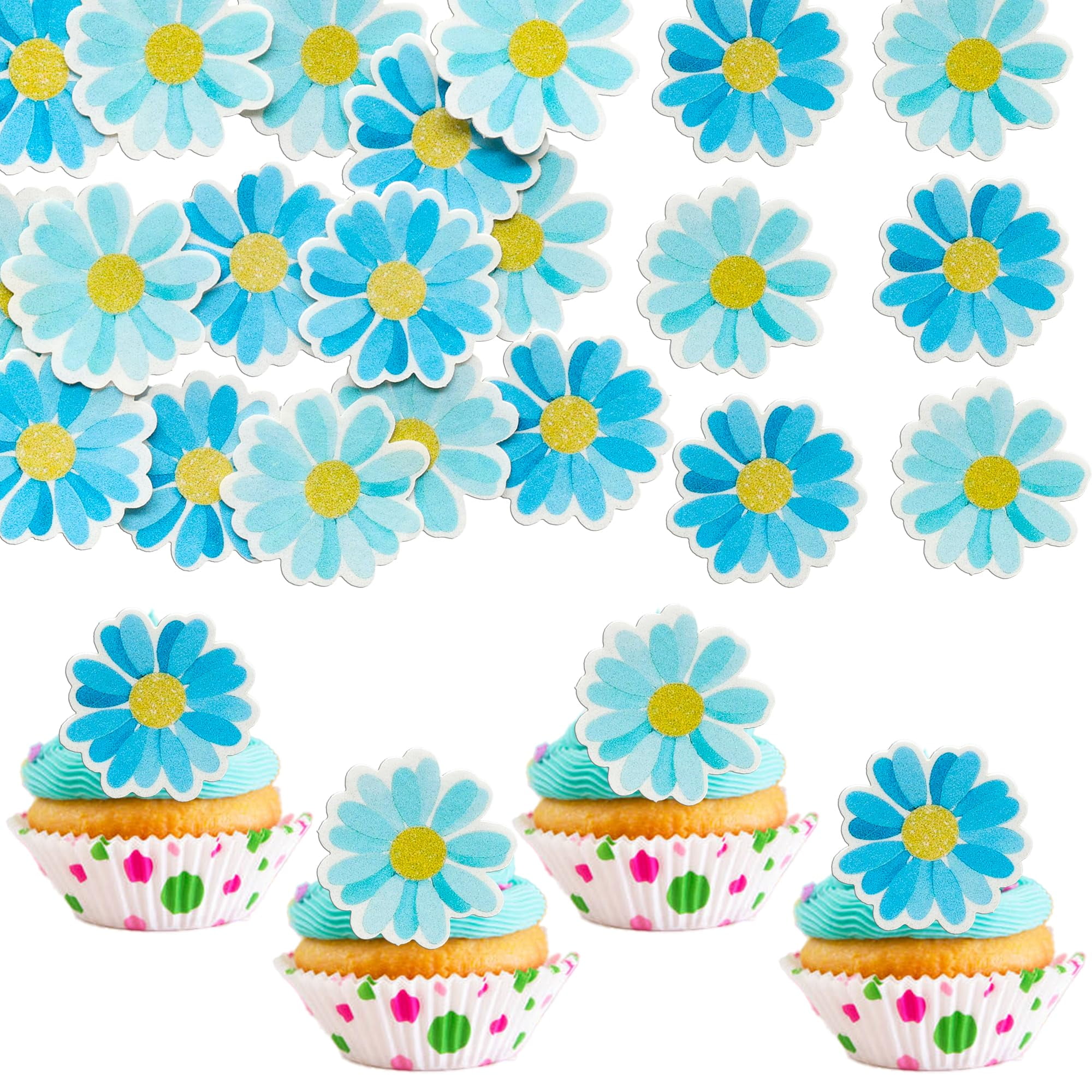 Ephlyn 48Pcs EdibleTRDN Daisy Cupcake Toppers Wafer Paper Flower Cake ...