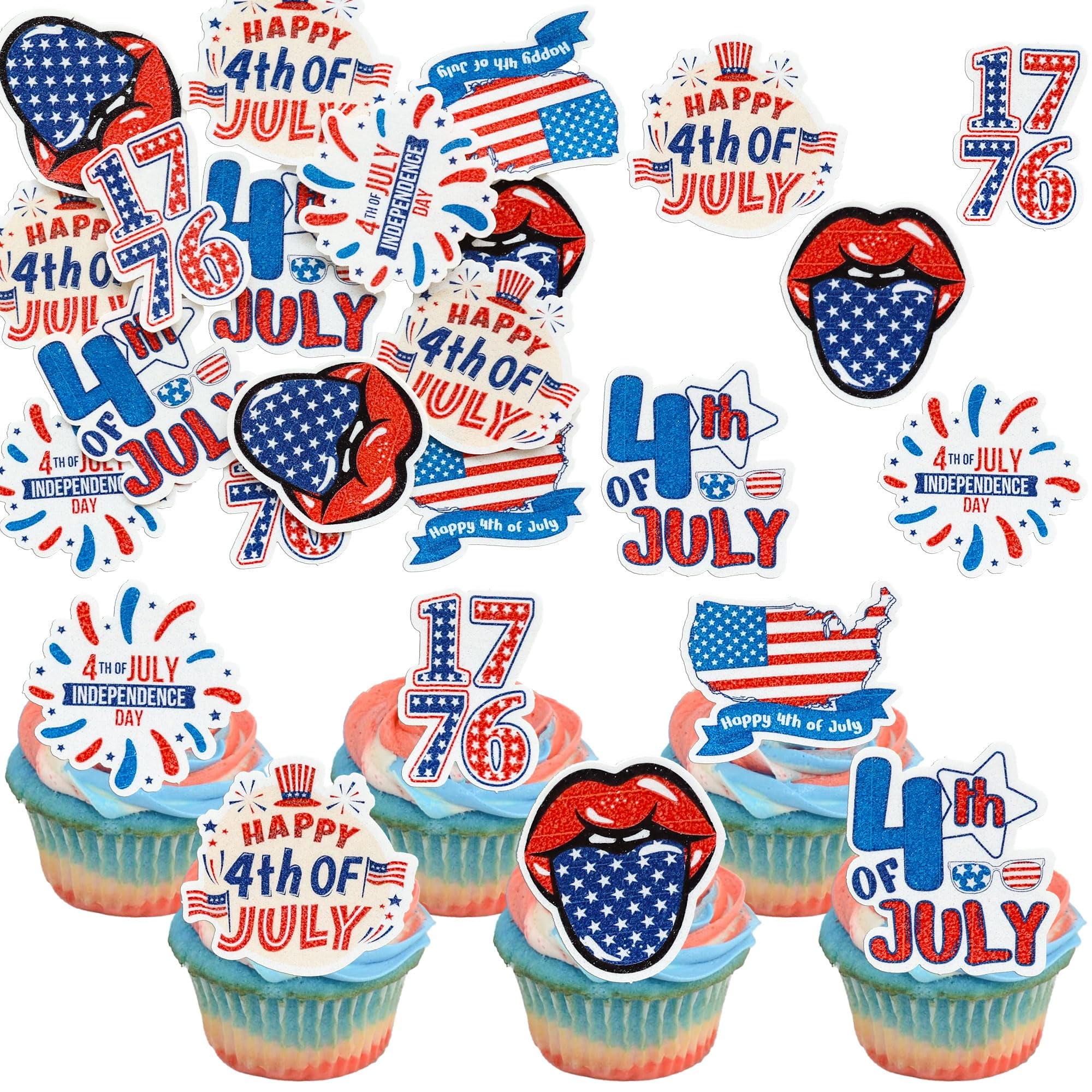Ephlyn 54Pcs EdibleEGSC Happy Independence Day Cupcake Toppers Wafer ...